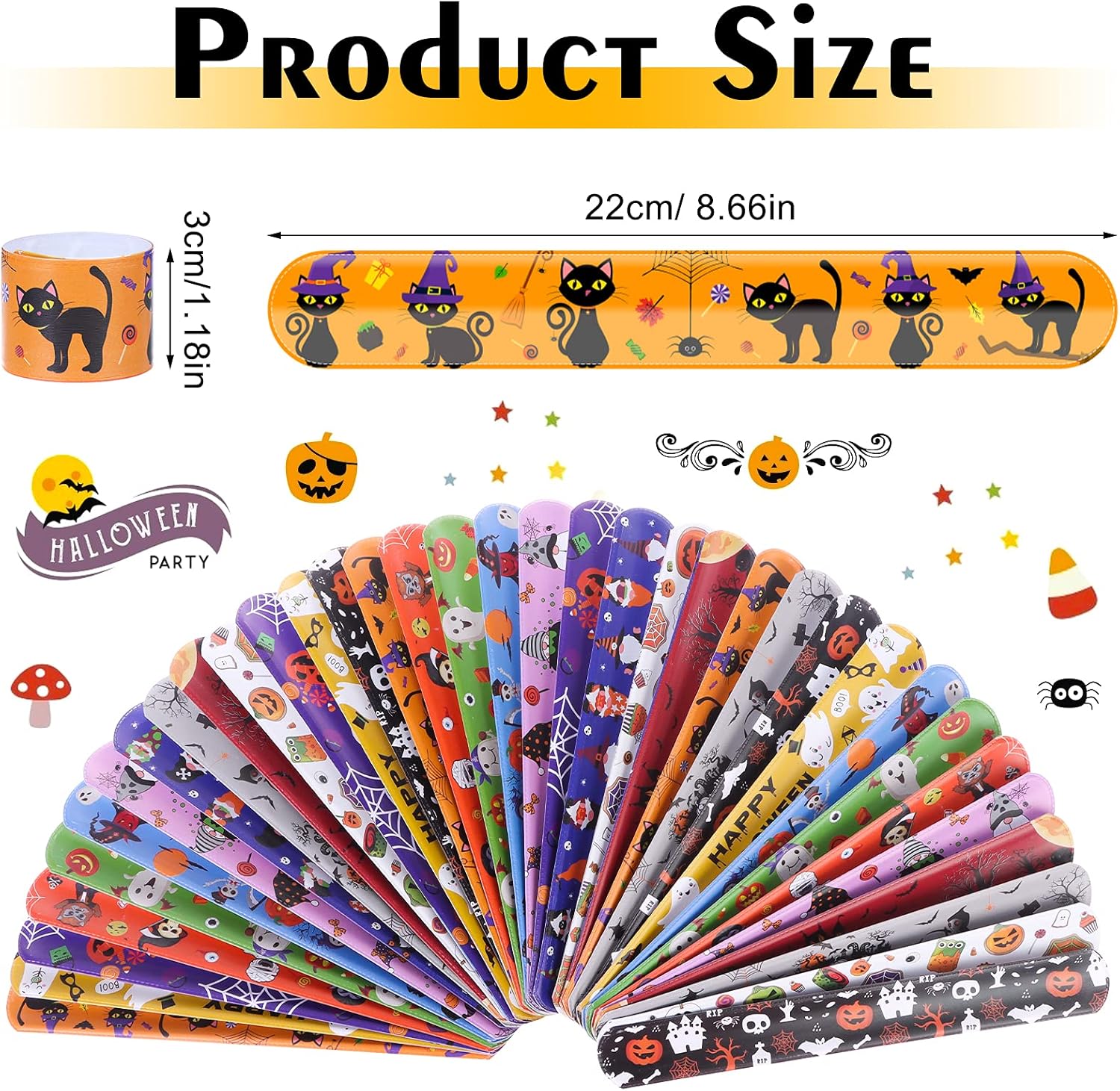 48 Pieces Halloween Slap Bracelets 12 Differents Colorful Patterns ...