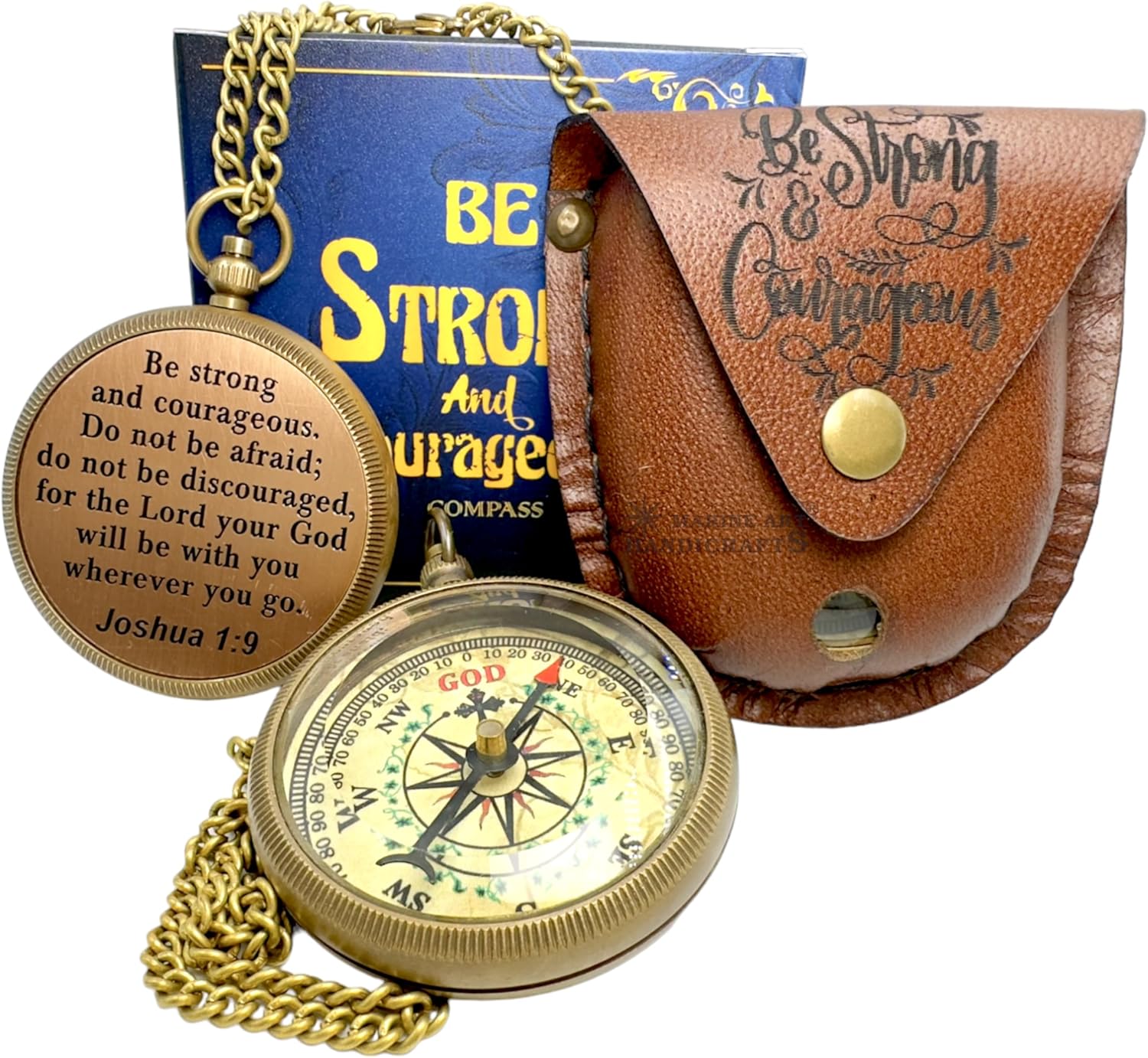 MAH Be Strong and Courageous Brass Compass for Religious Gifts ...