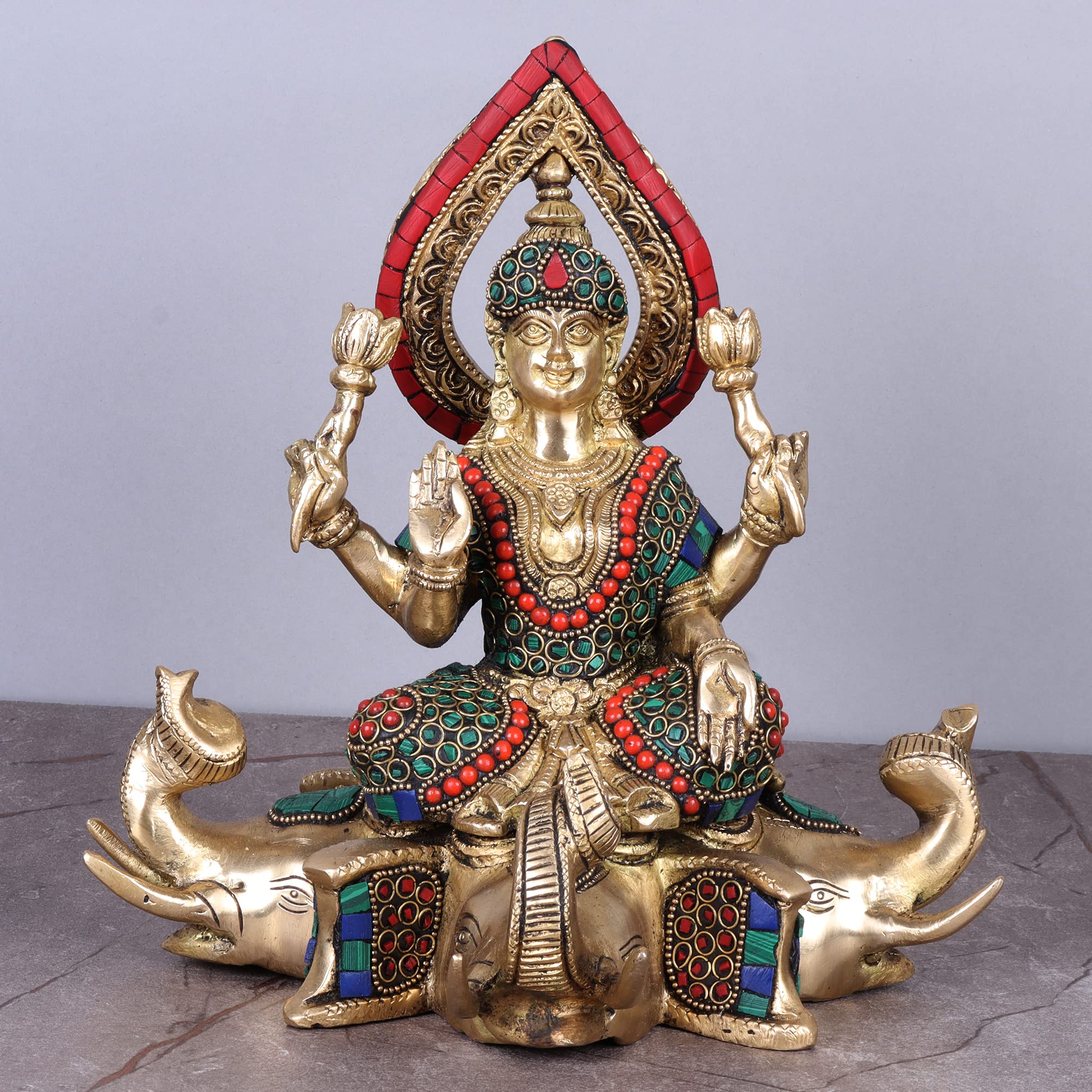 Lakshmi Goddess Sitting On Elephant Statue 25 Cm Big Brass | Desertcart ...