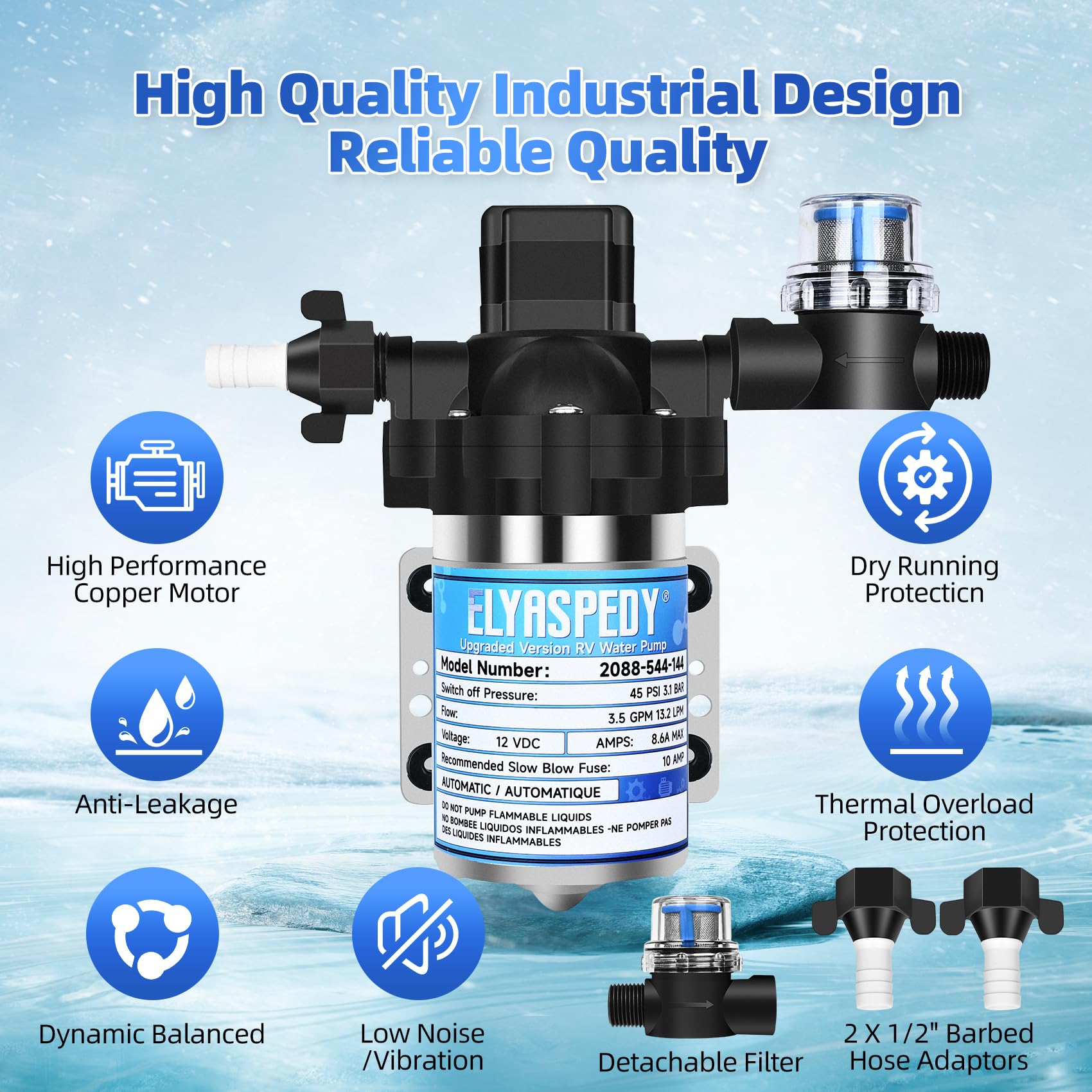 12v Pump RV Water Pump 12V 3.5GPM - Quiet Self-Priming With Pressure ...