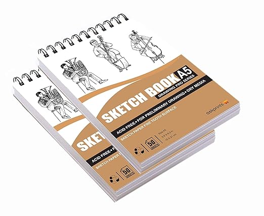 Askprints 50 Sheet A5 Sketchbook Set of 2-5.8 x 8.3 Inch | Top Spiral-Bound Sketchpad for ...