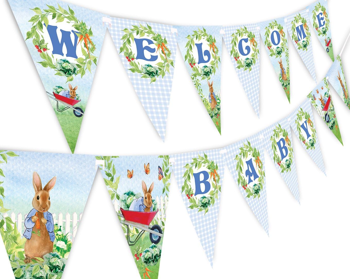 Amazon.com: Peter Welcome Baby Banner Pennant - Rabbit Baby Shower ...