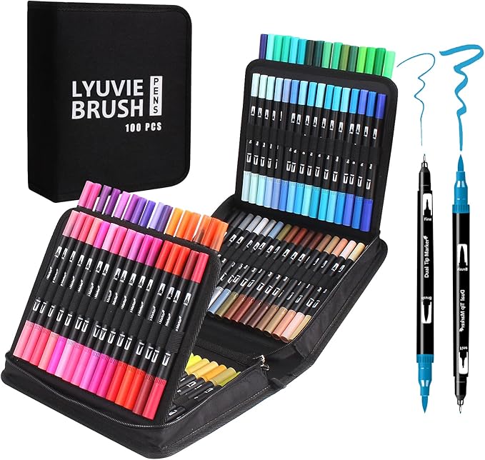 100 Colores Rotuladores Lettering, Lyuvie Rotuladores Punta Pincel ...