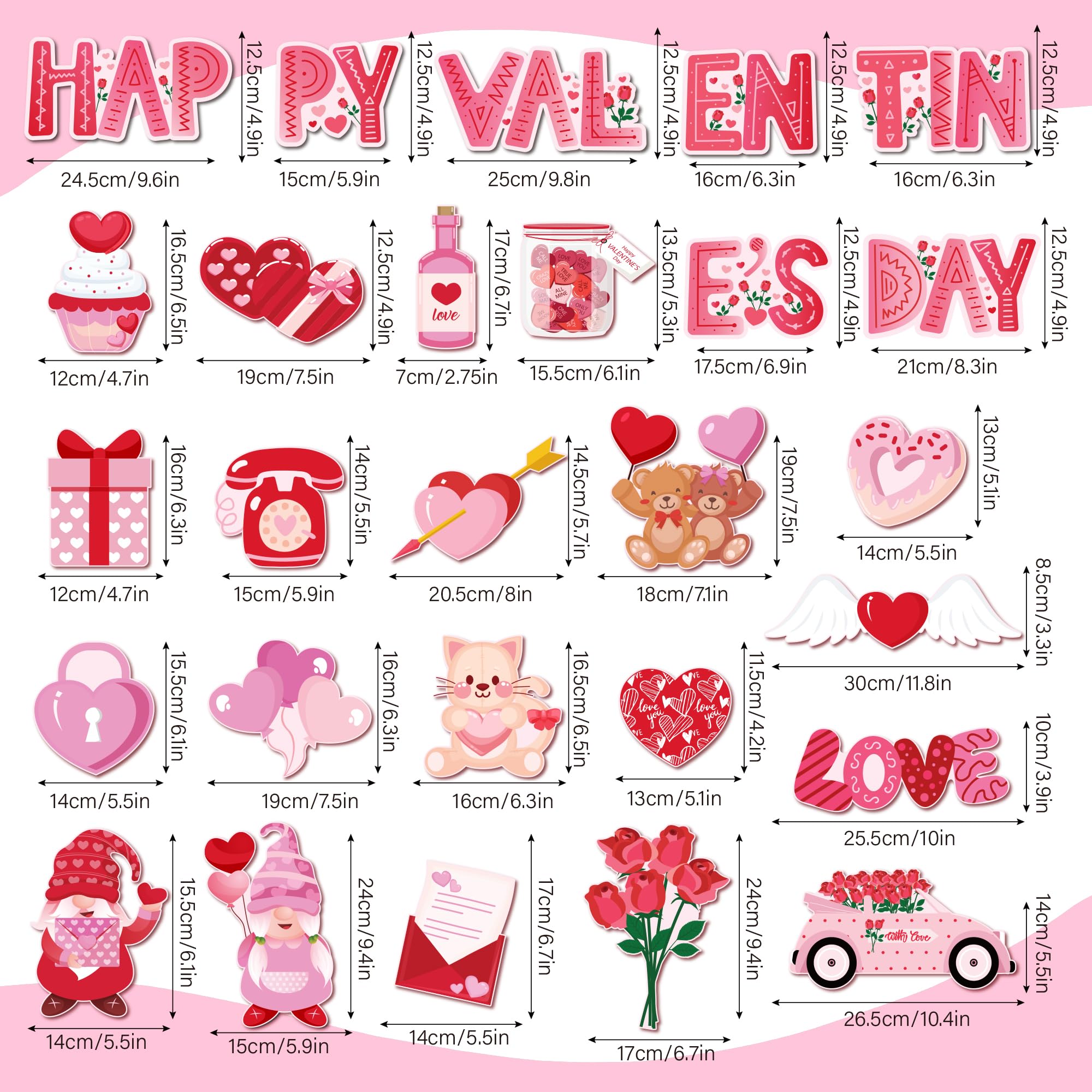 Snapklik.com : 47Pcs Valentines Day Cutouts Set Valentines Paper Cut ...