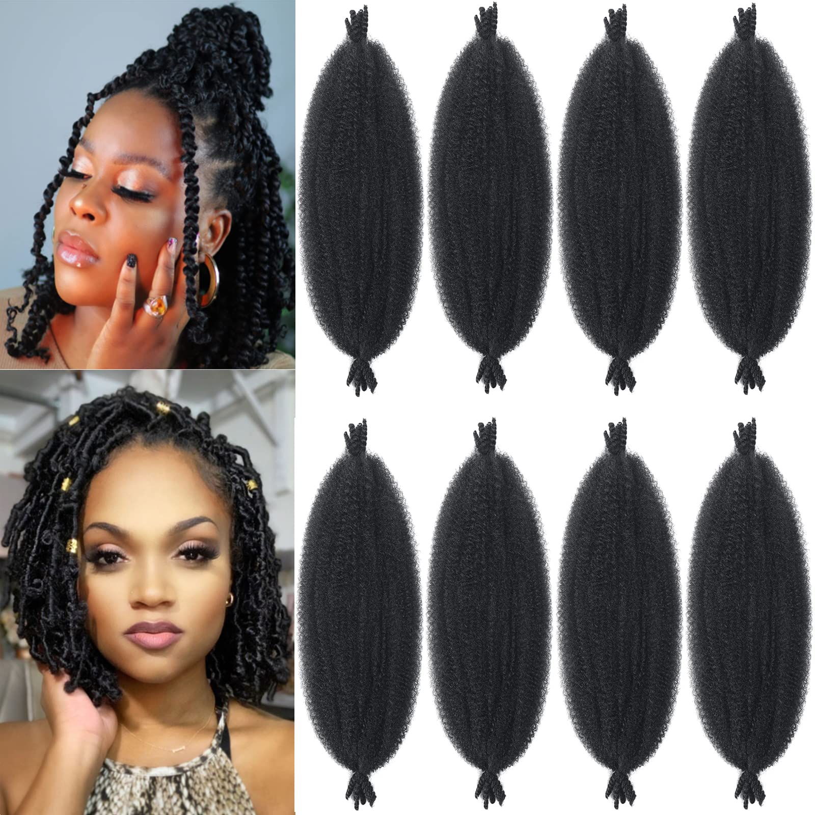 Amazon.com : 8 Packs Marley Twist Braiding Hair 1B, 8 Inch Afro Twist ...