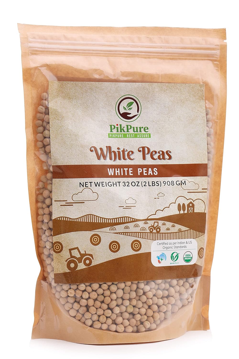 Amazon.com: PikPure 2lbs Organic White Peas (White Matar) | All Natural ...