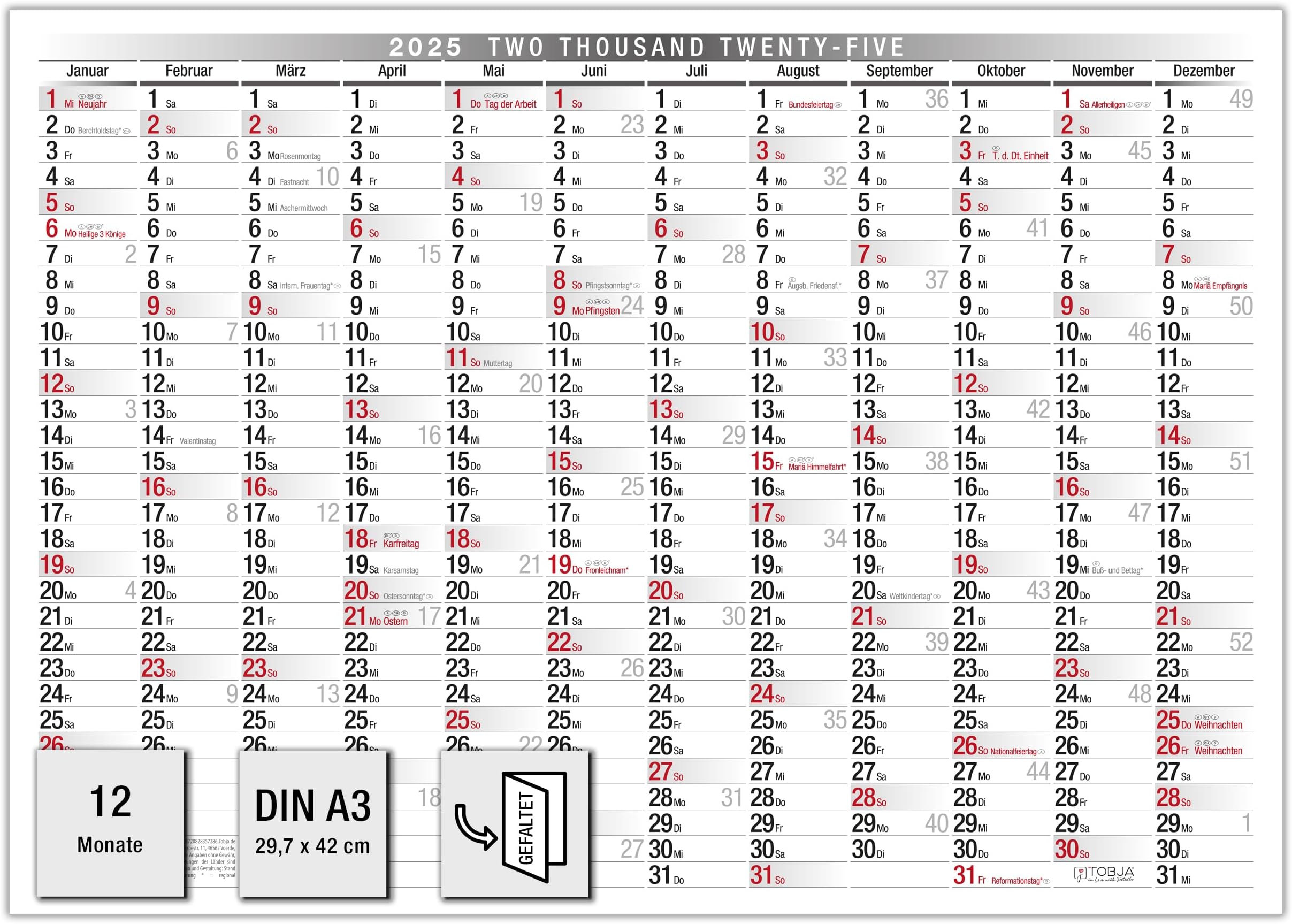 Calendriers Muraux Calendrier Mural 2026 A3 Coloré - Grands Espaces ...