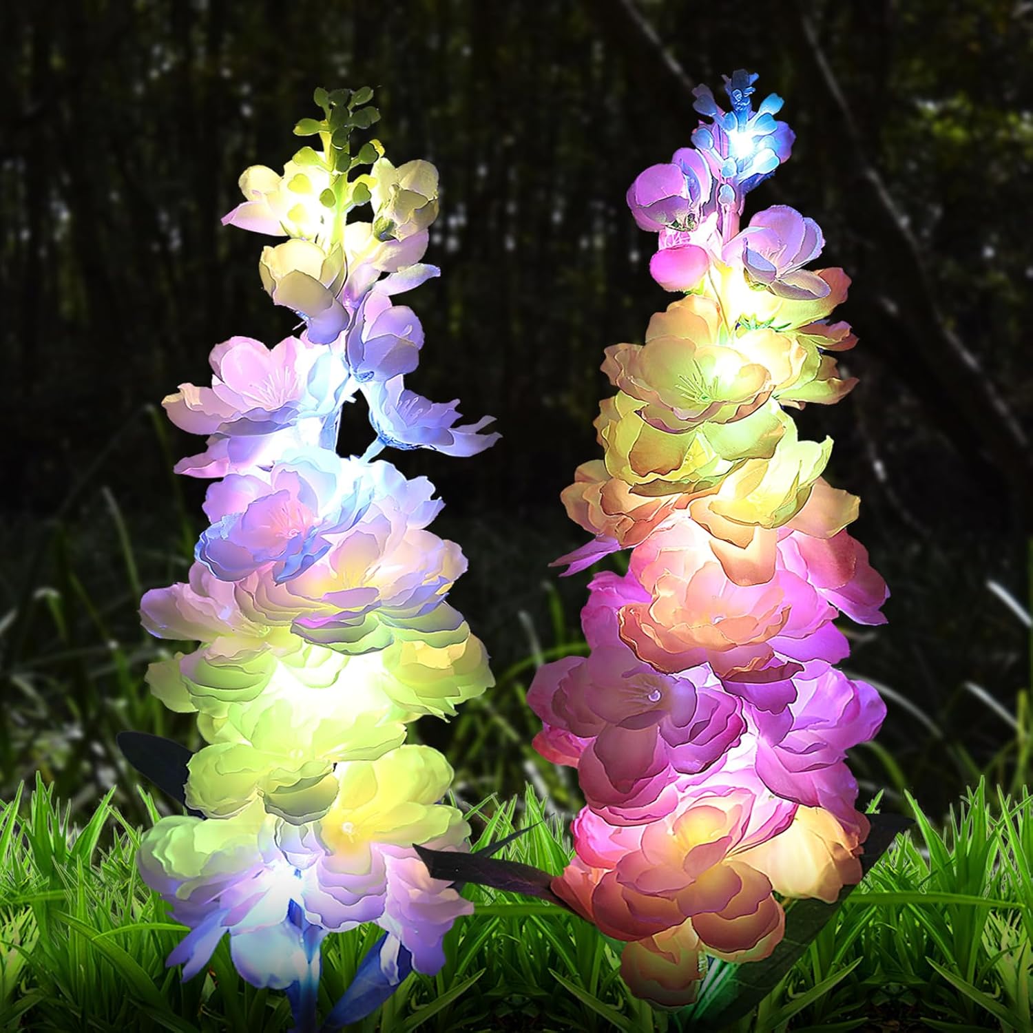 hxqicai 2 Pack Solar Flowers Outdoor, Waterproof Garden LED Lights with ...
