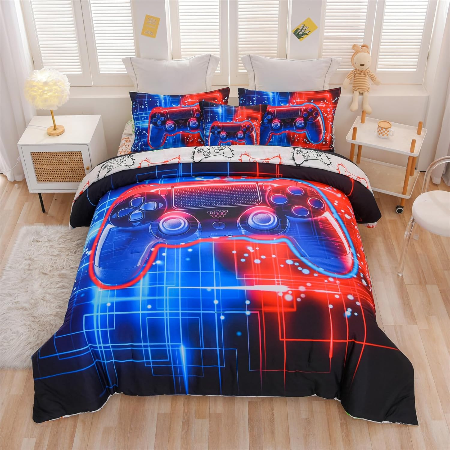 Amazon.com: Meeting Story Gamer Gaming Bedding Sets Red-Blue ...