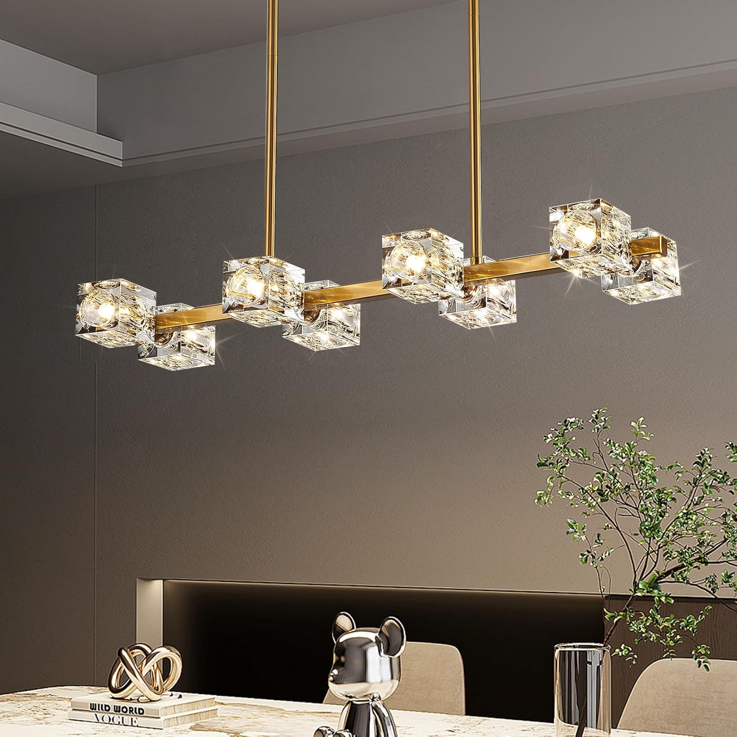 OKES Dining Room Light Fixture,Gold Modern Crystal Chandelier ...