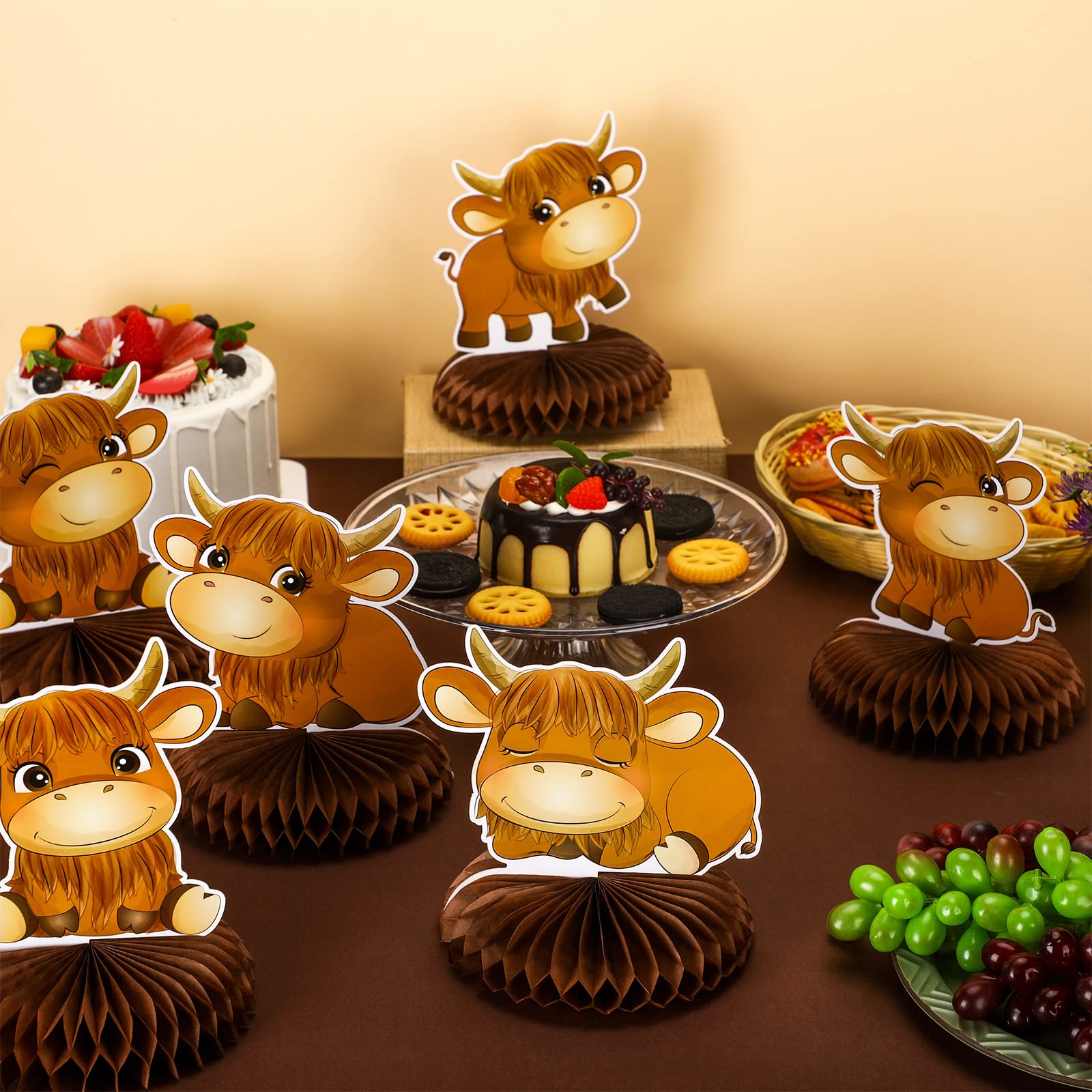 Snapklik.com : 8 Pcs Highland Cow Honeycomb Centerpieces Cow Table ...