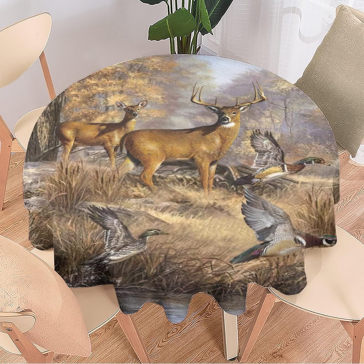 Amazon.com: Kazynee Rustic Cabin Deer Round Tablecloths Vintage Country ...