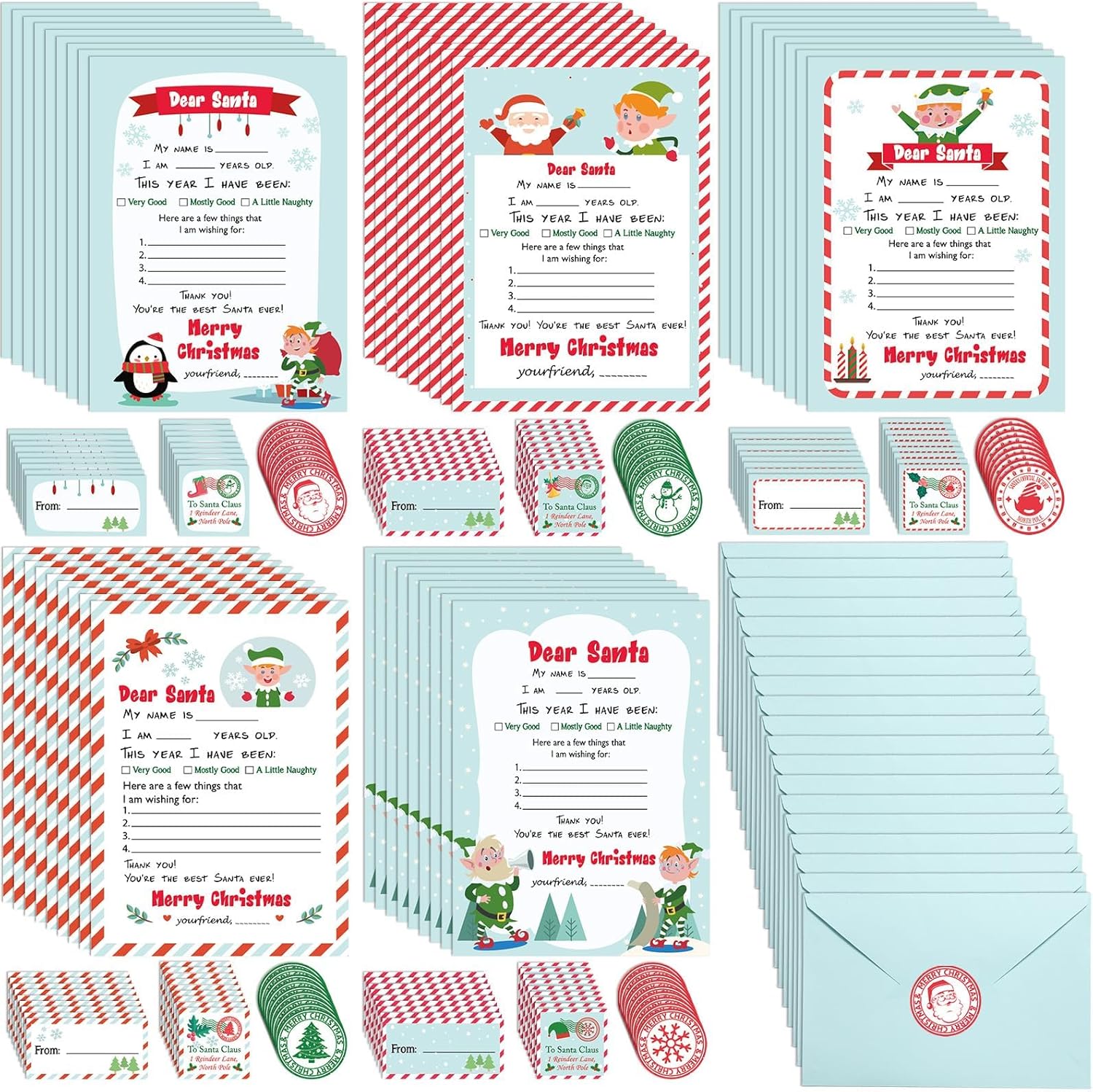 Amazon.com : 225Pcs Letter to Santa Kit Christmas Wish List Christmas ...