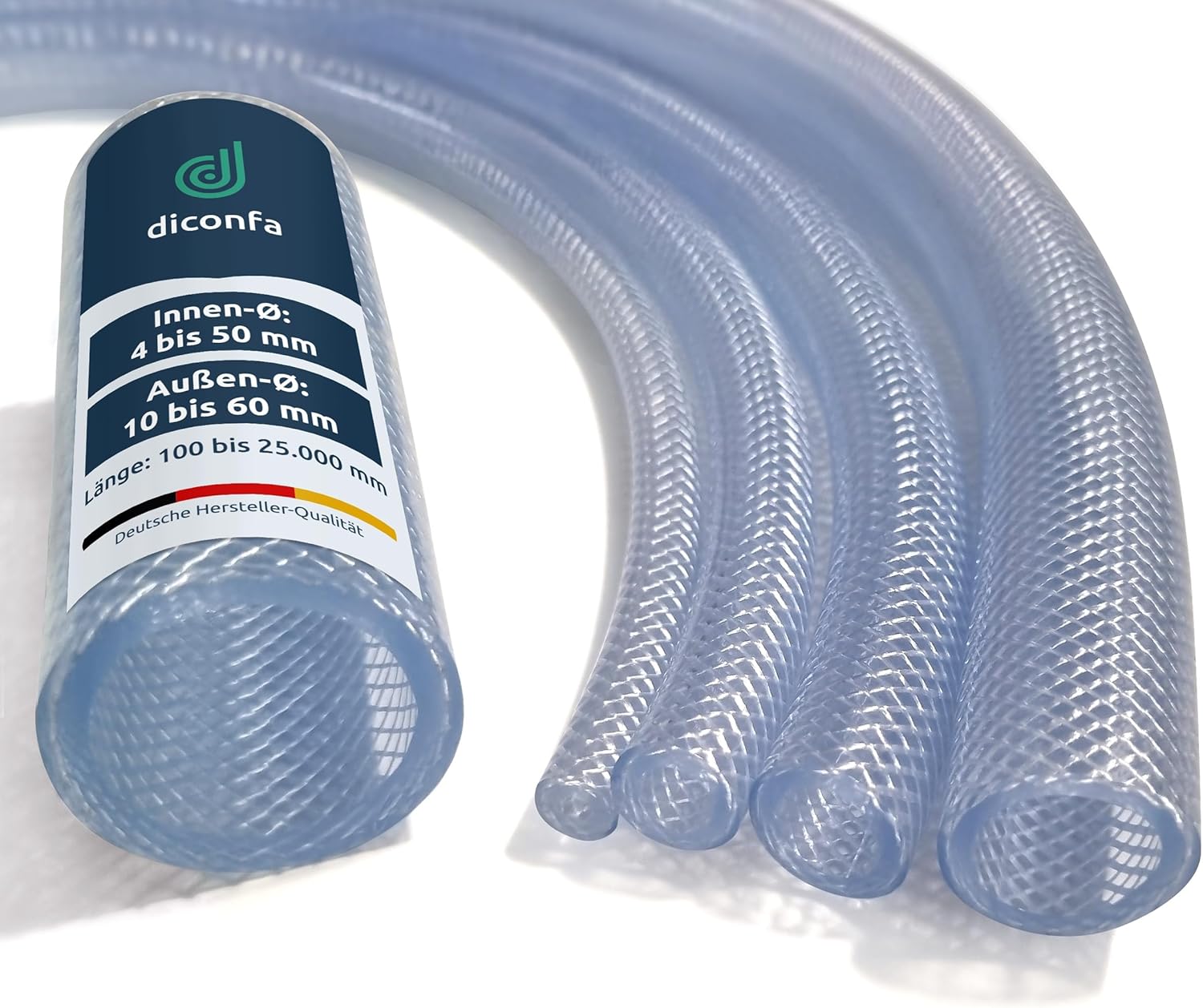 diconfa PVC Schlauch Gewebeschlauch Ø 10 bis 60mm LÄNGE: 0,1m bis 25m ...