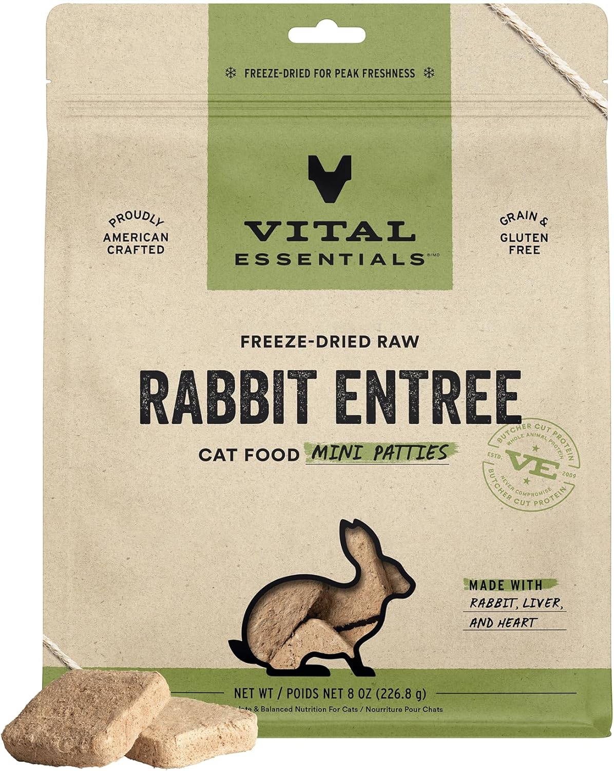 Vital Essentials Freeze-Dried Raw Cat Food, Rabbit Mini Patties Entree ...