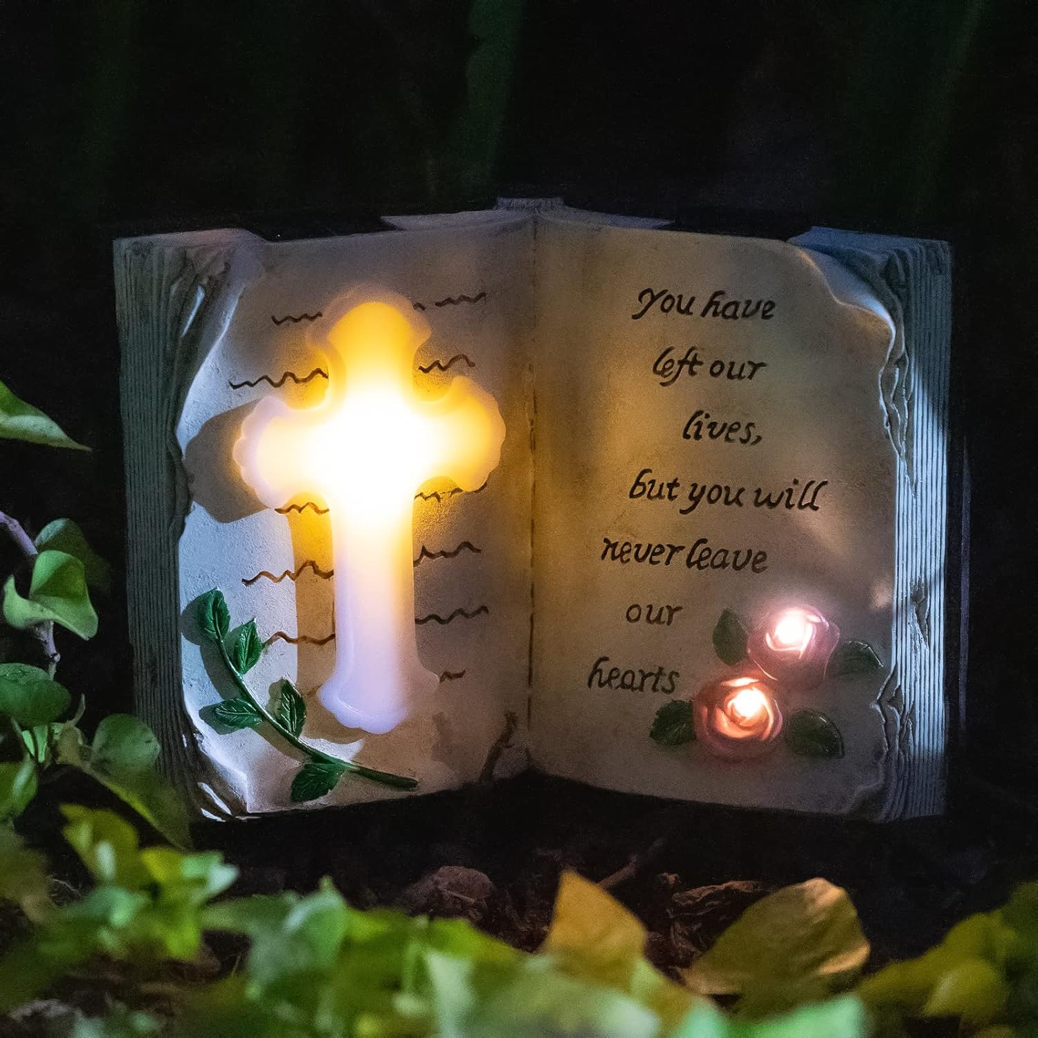 Amazon.com: Bible-Shaped Memorial Stone, Solar Cross Lights Outdoor for ...