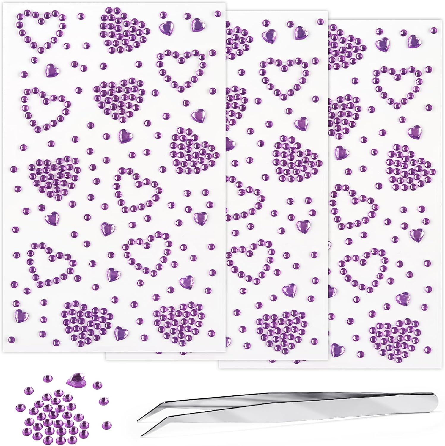 Amazon.com: 3Sheets Heart Gem Stickers Jewels for Crafts, Face Makeup ...