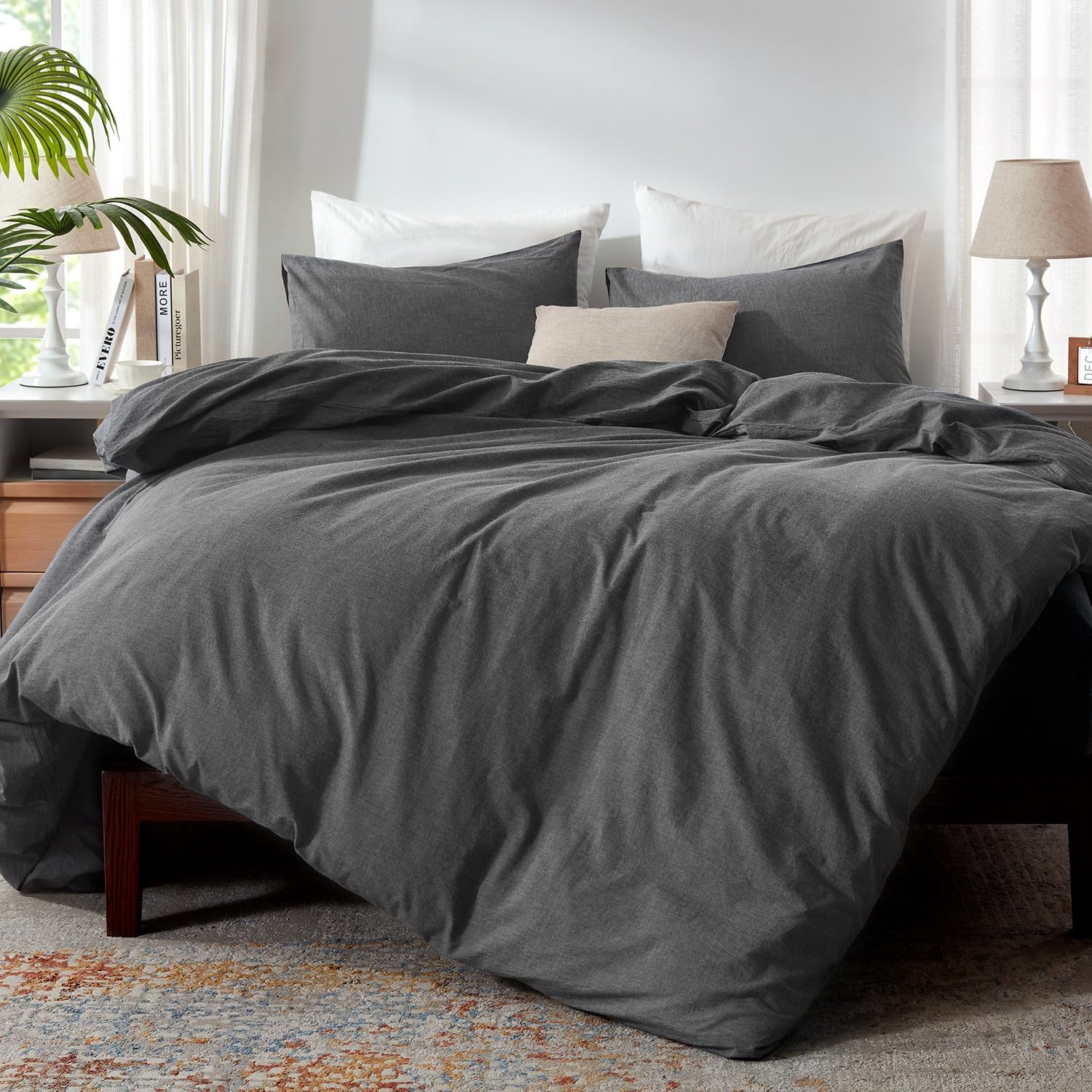 Amazon.com: STWIENER 100% Washed Cotton Linen Like Duvet Cover Set King ...