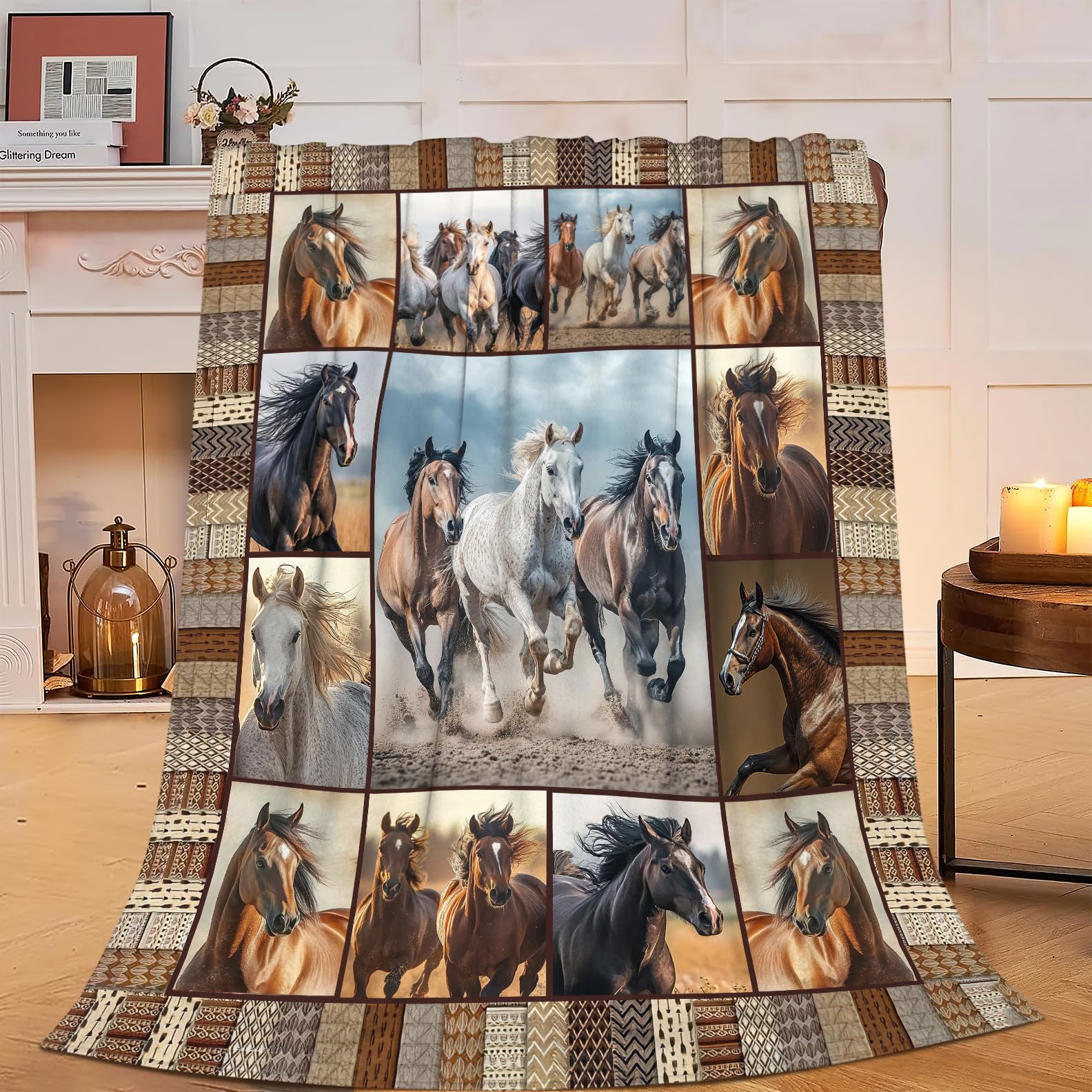 Amazon.com: Horse Blaneket Western Horses Fleece Throw Blanket Fuzzy ...