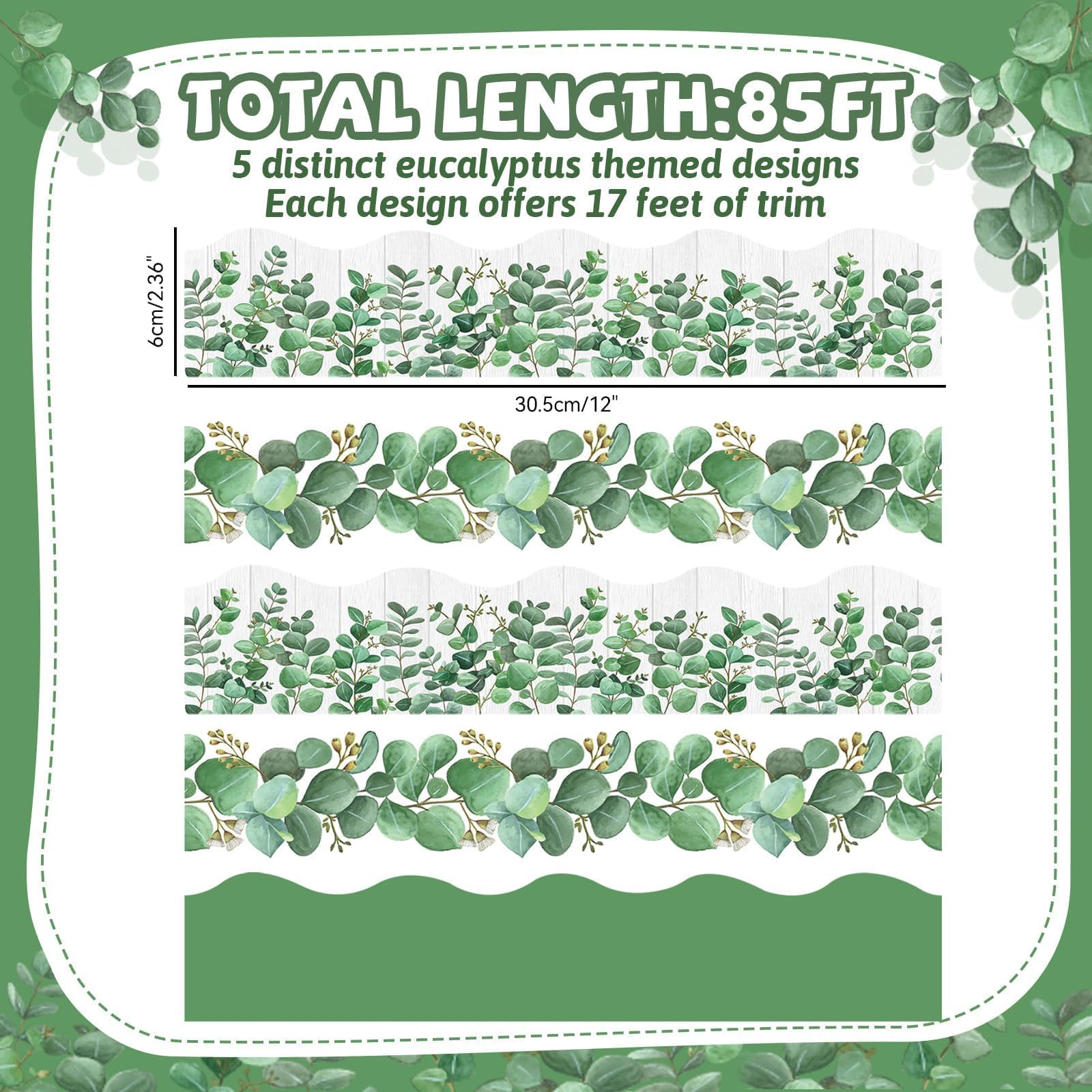 Snapklik.com : 85ft Bulletin Board Borders Decorations, Eucalyptus ...
