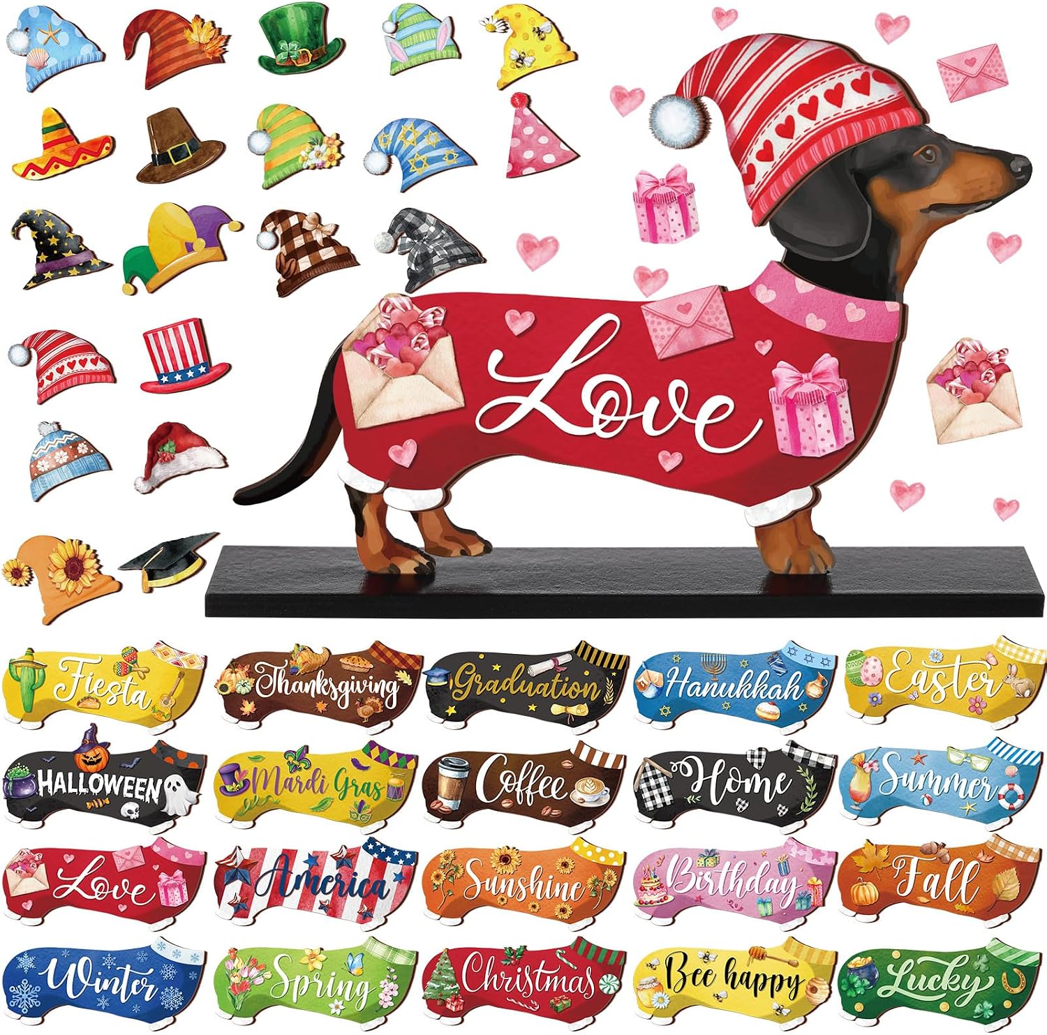 Amazon.com: Anglechic 42 Pcs Interchangeable Valentines Dachshund Gifts ...
