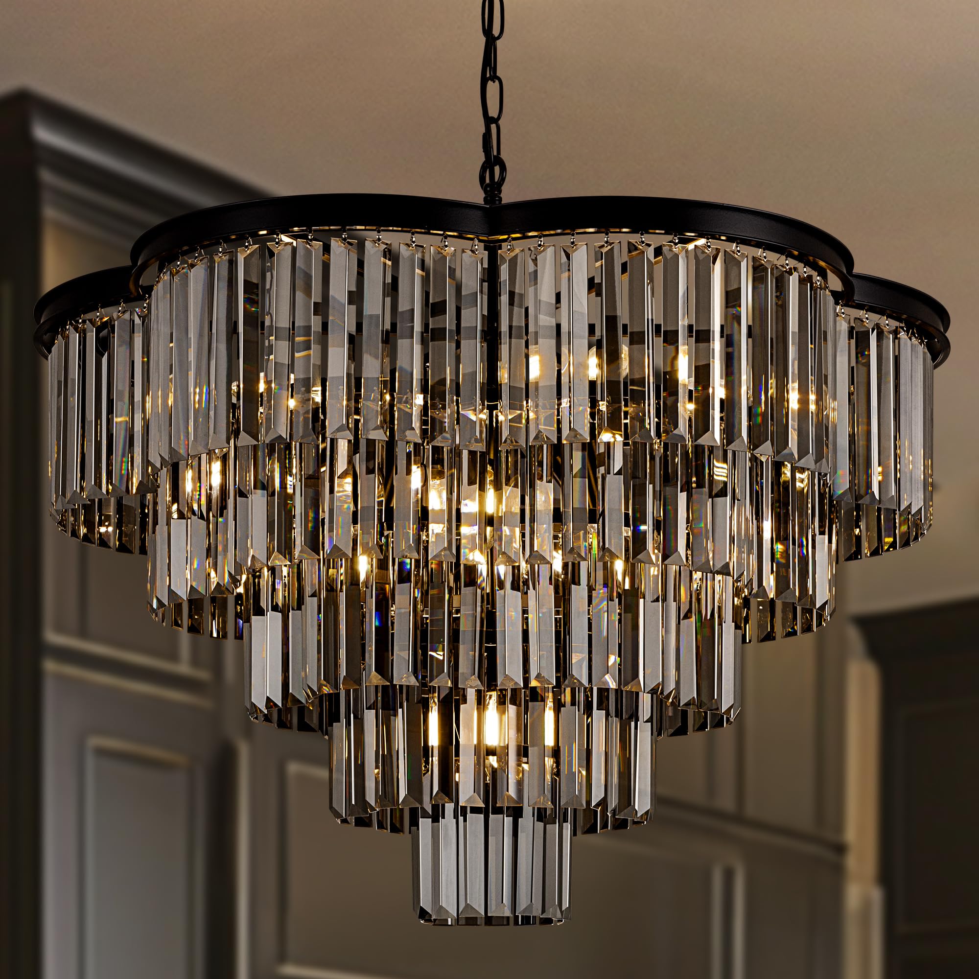 Wellmet Smoke Gray Crystal Chandelier, Black Crystal Chandelier 30", 5 ...