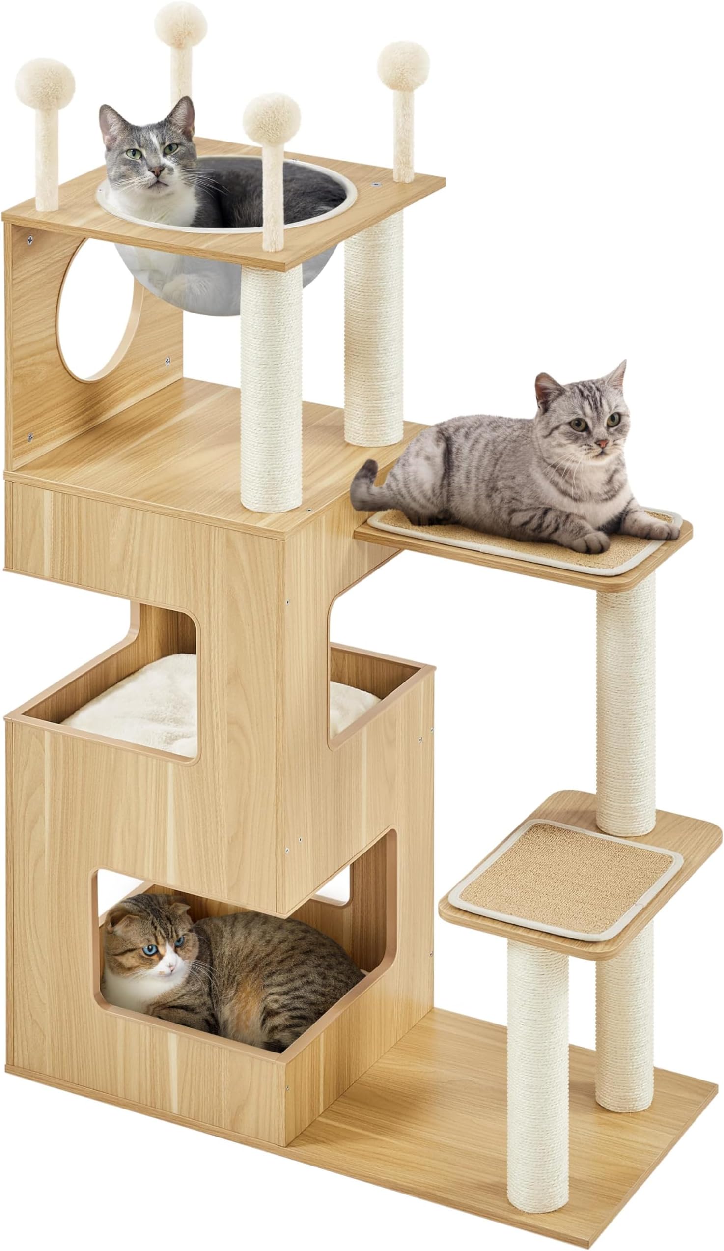 Amazon.com : Yaheetech Wooden Cat Tree, 53in Modern Cat Tower for ...