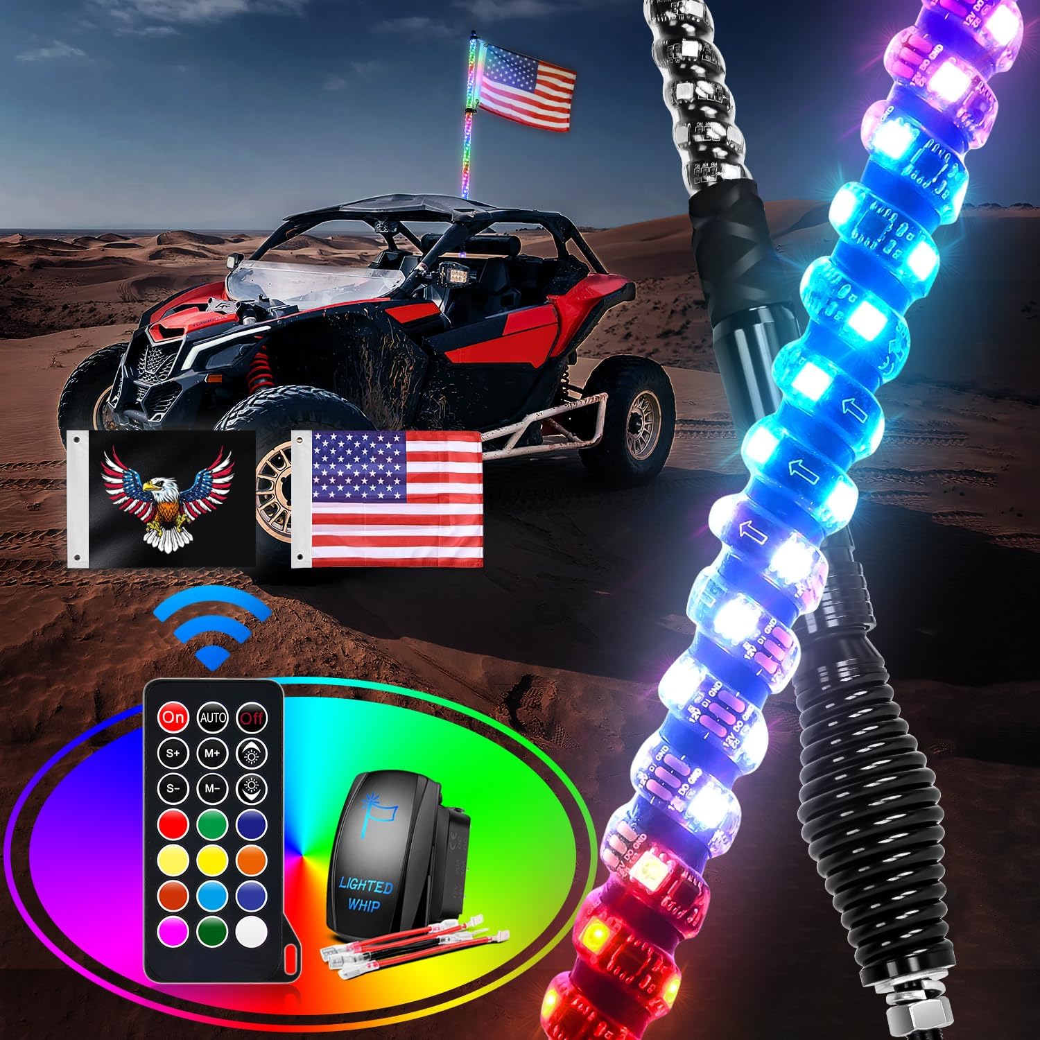 Amazon.com: GOOACC 1PC 3FT LED Whip Light with Spring Base Spiral RGB ...
