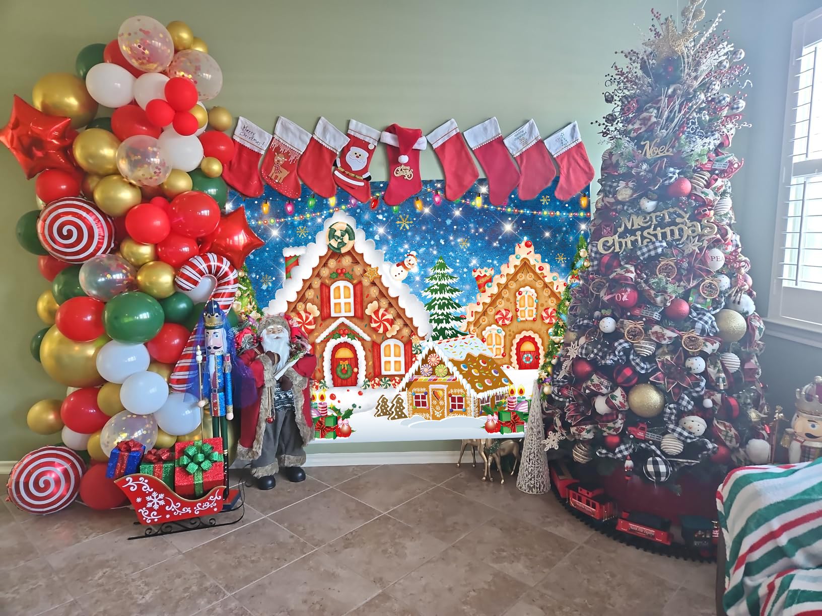 Snapklik.com : Christmas Gingerbread House Backdrop 8x6FT Blue Merry ...