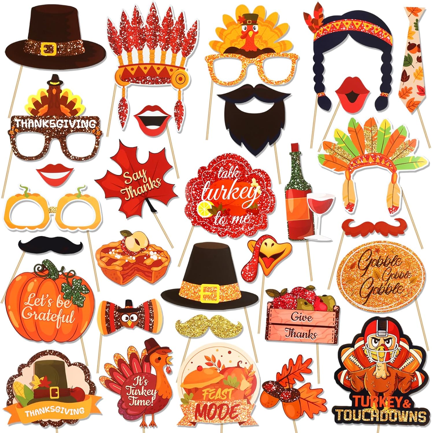 Amazon.com: HOWAF 30 pcs Glitter Thanksgiving Photo Booth Props Kit ...