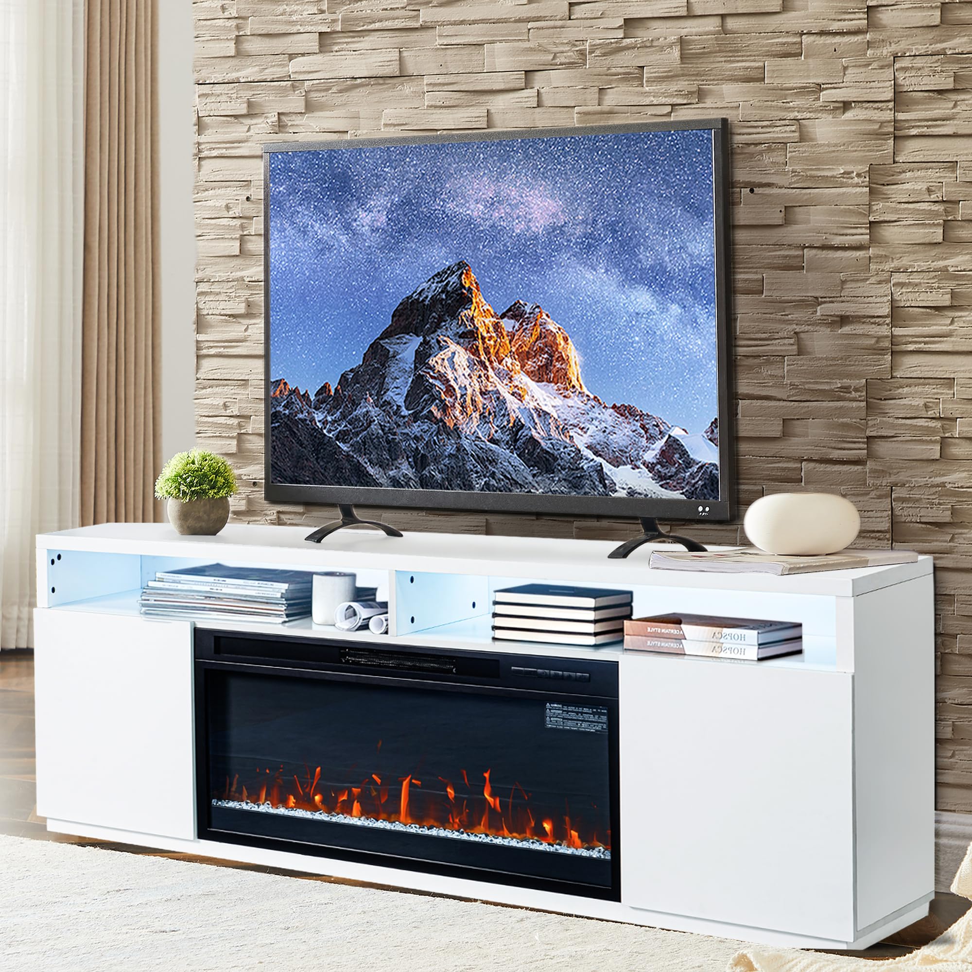 Amazon.com: COMEFFIE 68 inch TV Stand with 36" Fireplace Inserts-Led ...