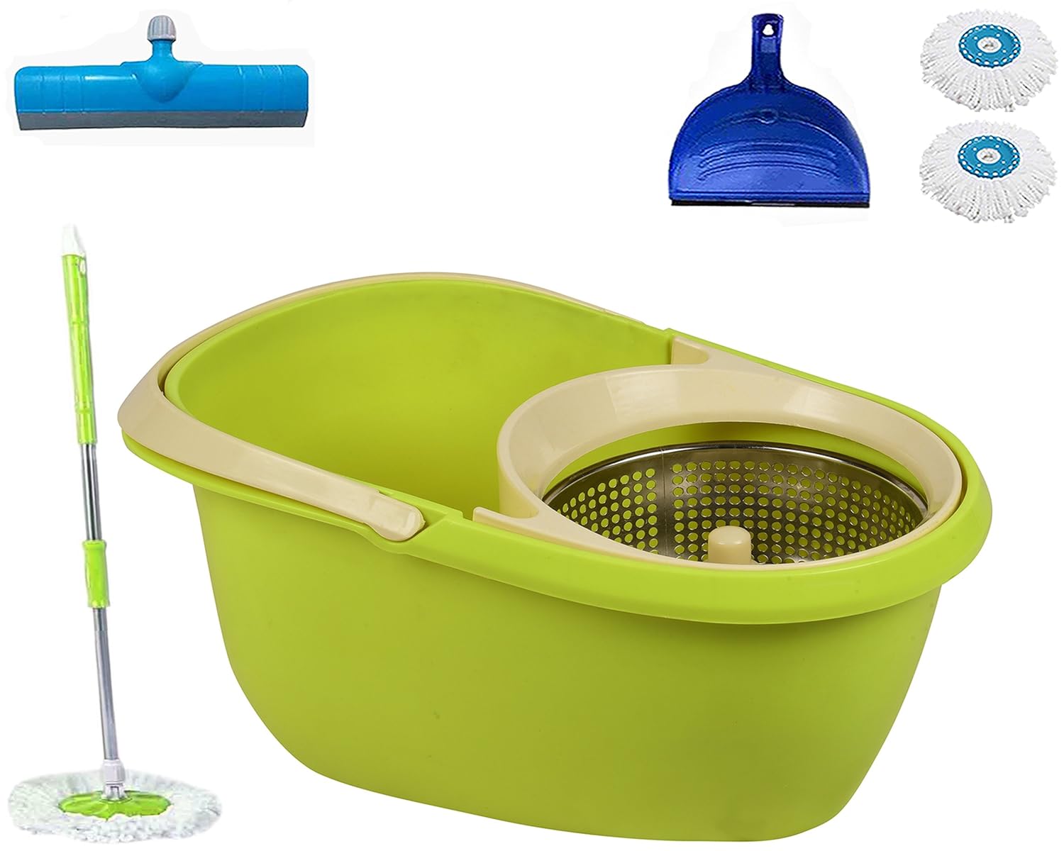 V Mop Plastic Bucket Mop With Steel Rod, Floor Wiper, Dust Picker ...