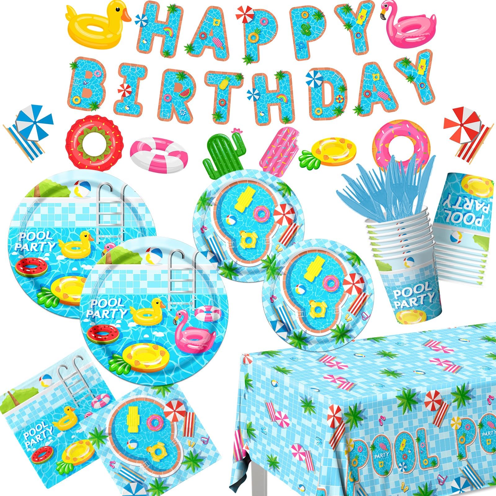 Amazon.com: Pool Party Plates and Napkins Sets,142PCS Pool Party ...