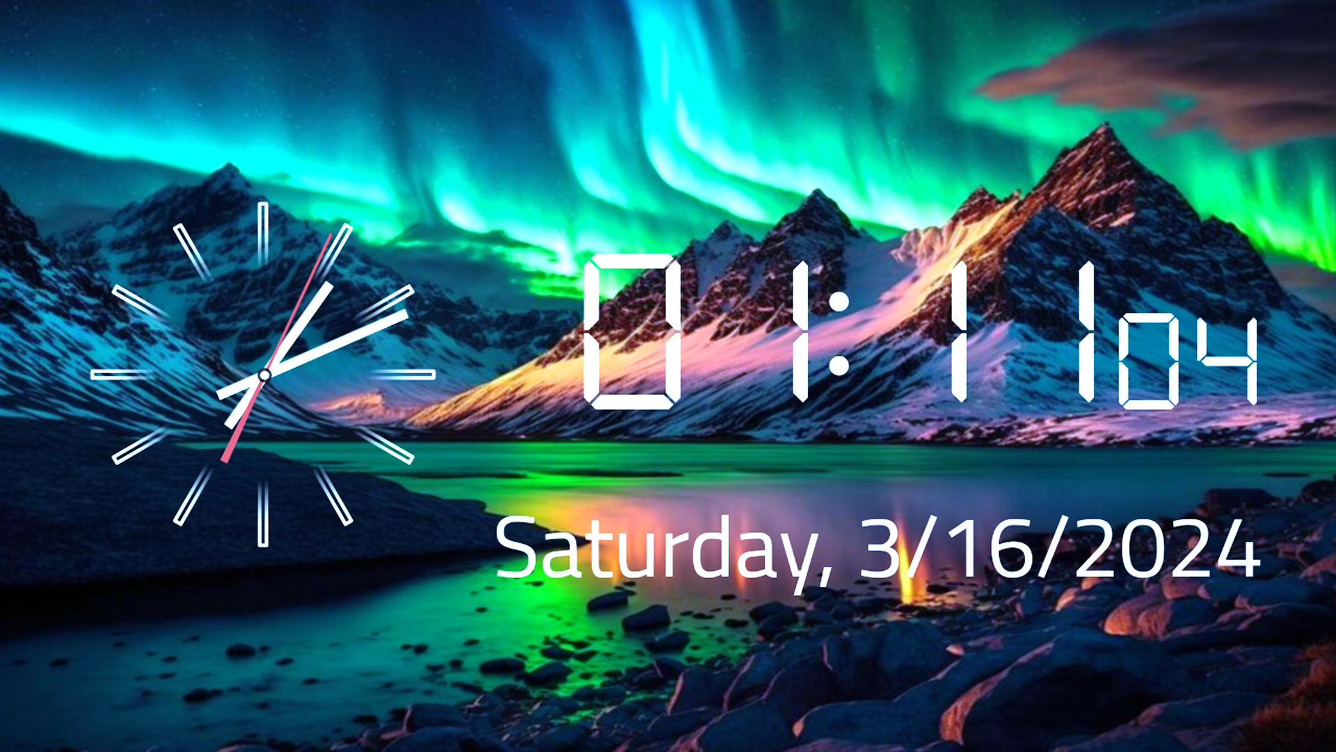Northern Lights Clock: HD Aurora Borealis Ambience Screensaver with ...