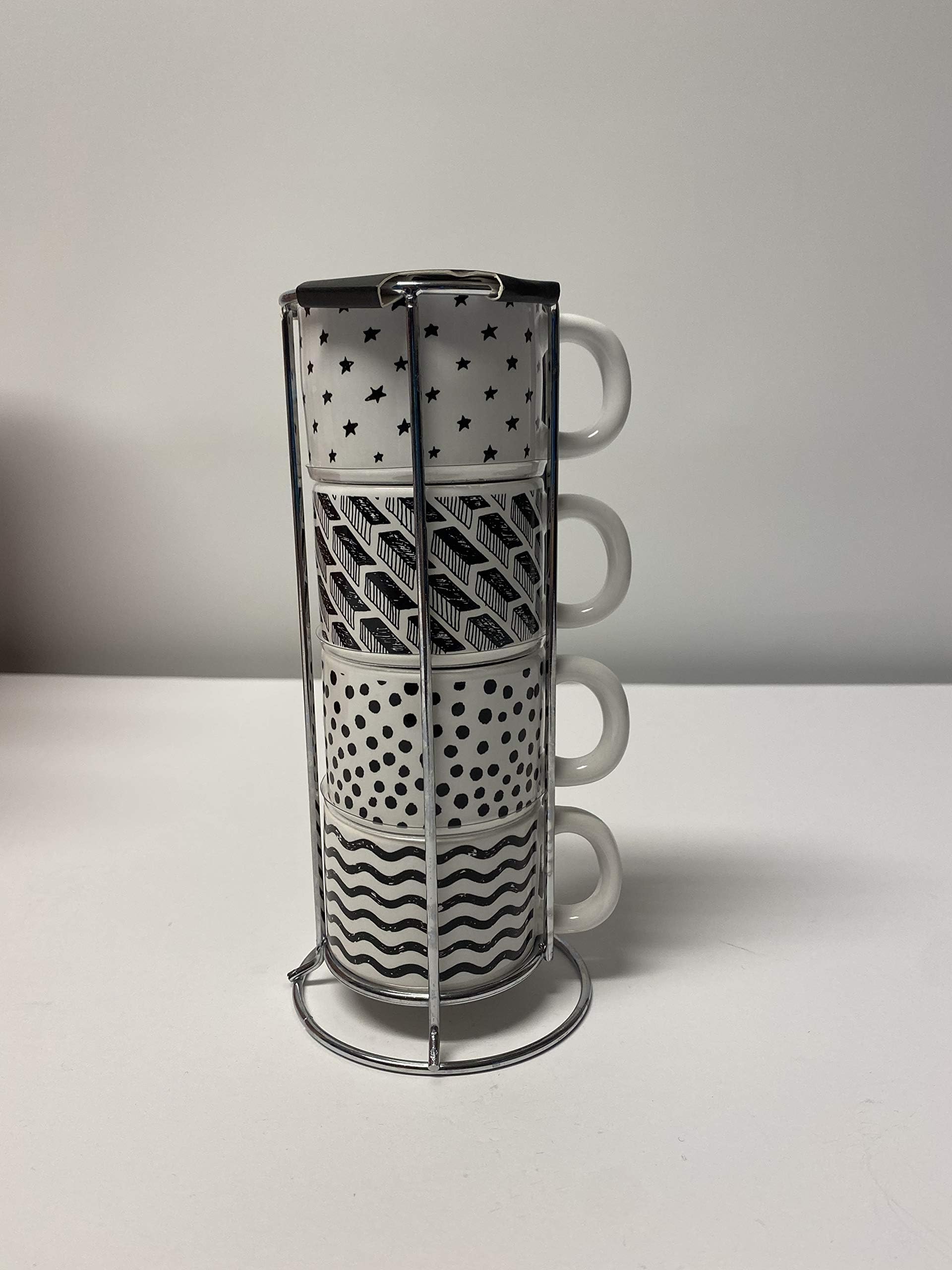 Amazon.com | Home Essentials Set of four Expresso Mugs with metal rack ...