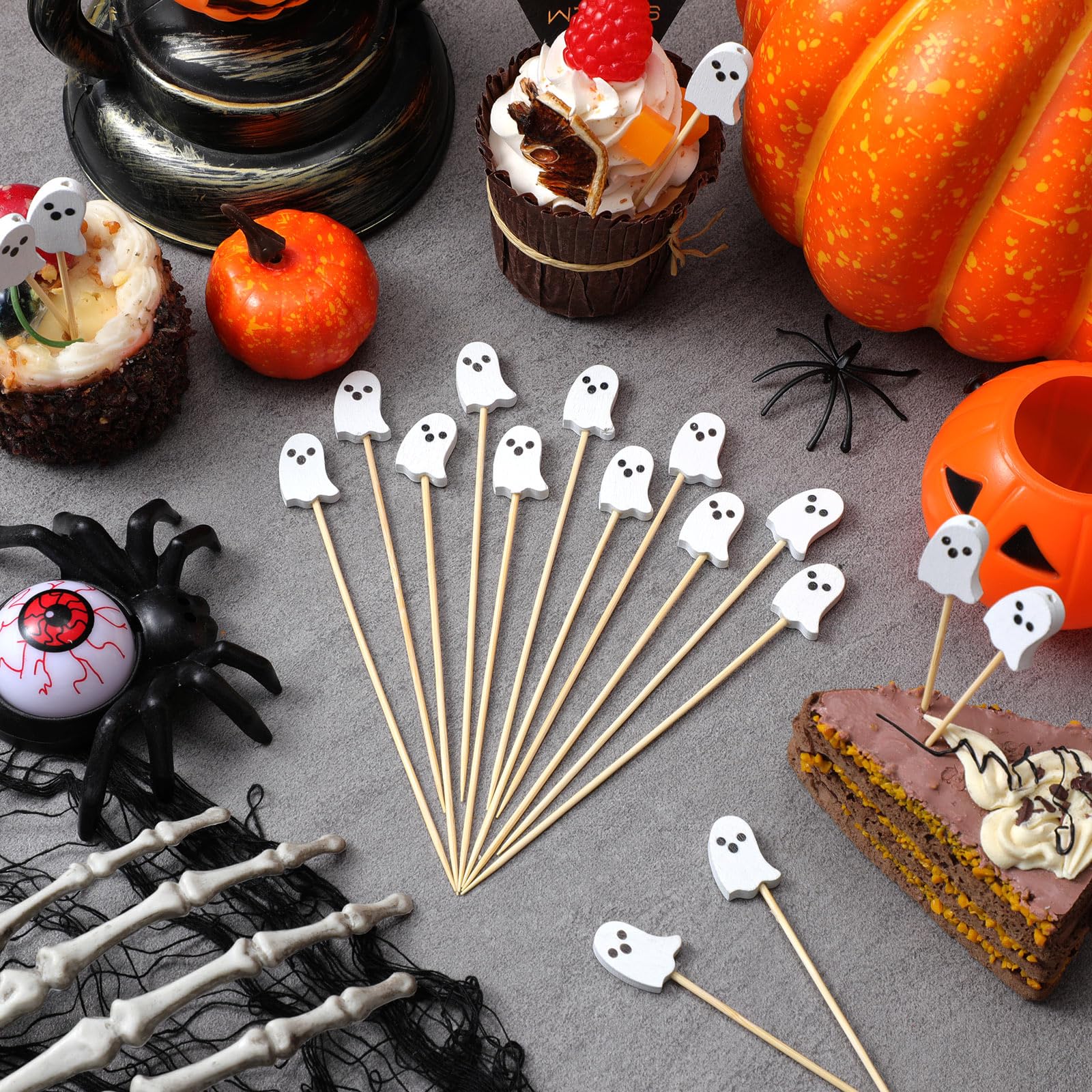 Snapklik.com : 100 Pcs Halloween Ghost Cocktail Picks Cute Ghost Food ...