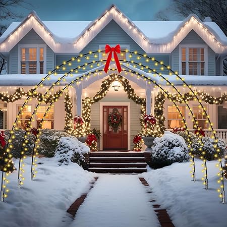 Amazon.com: Tujoe 3 Pack 10 ft Christmas Lighted Arch Archway Tunnel Driveway Stake Arch Light ...