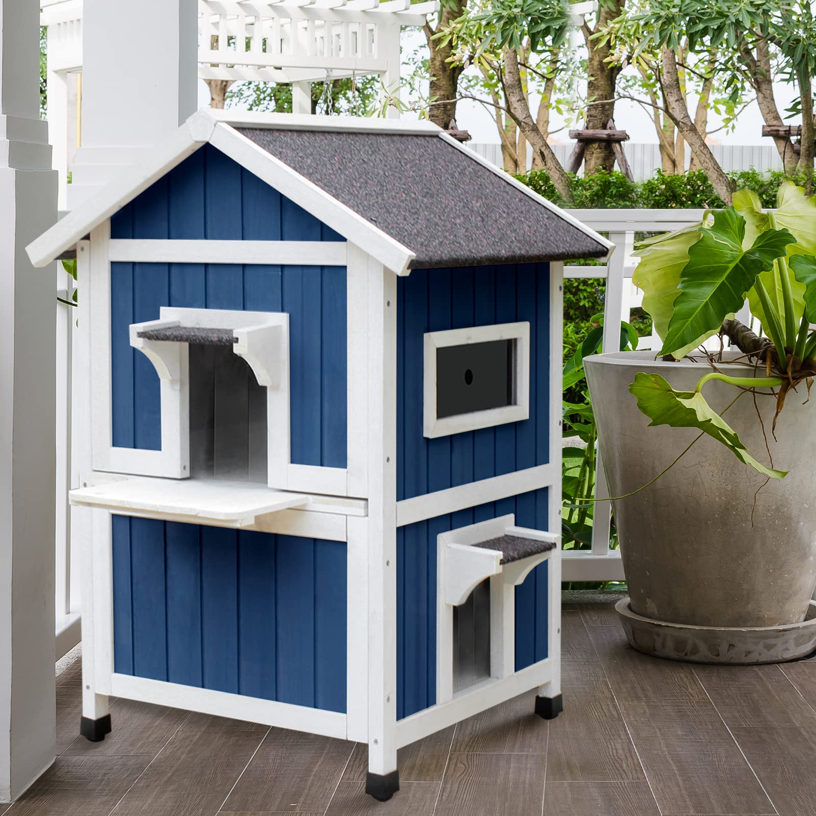 Feral Cat Shelter Outdoor with Escape Door Rainproof Outside Cat House ...