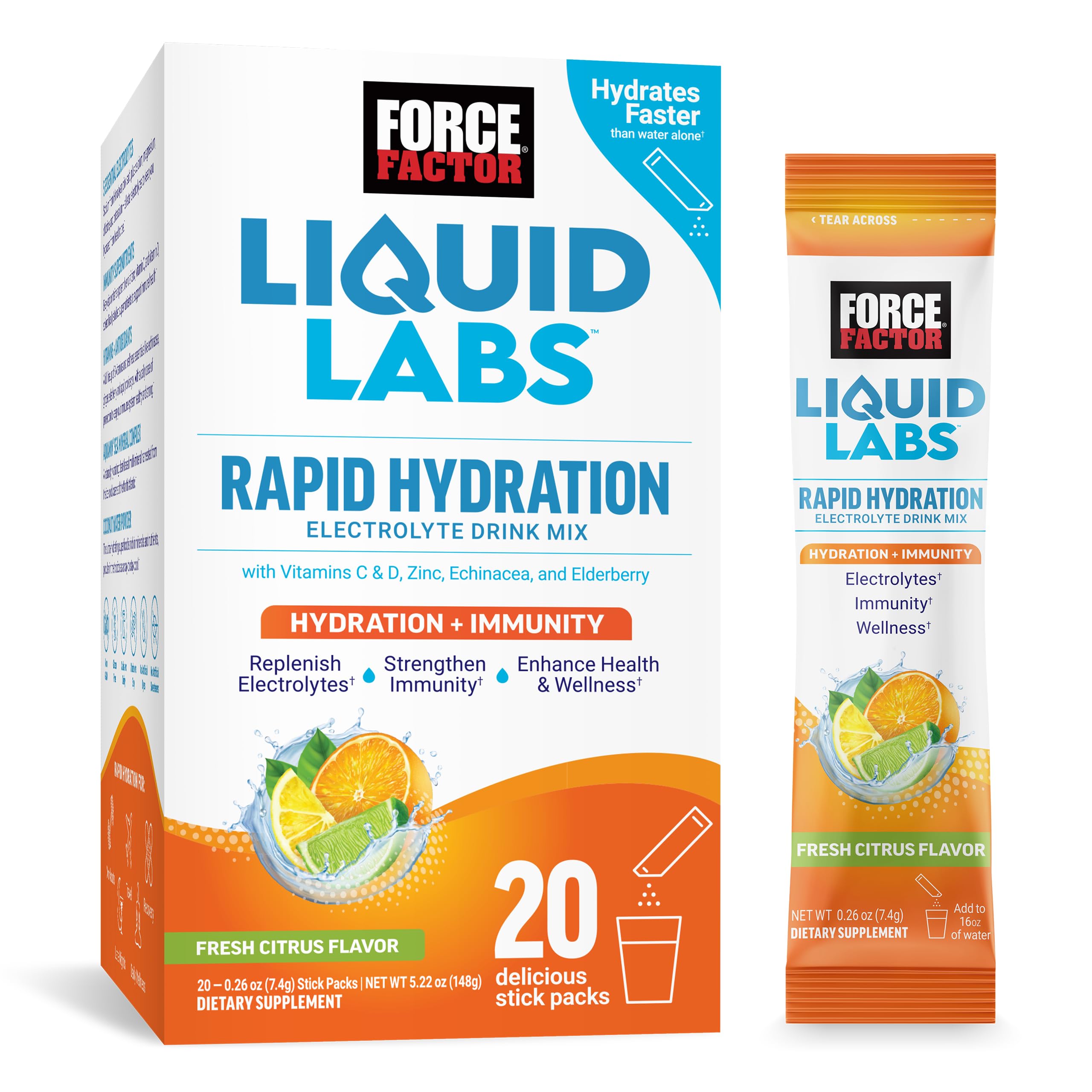 Force Factor Liquid Labs Immunity Electrolytes Powder & Immune Support ...