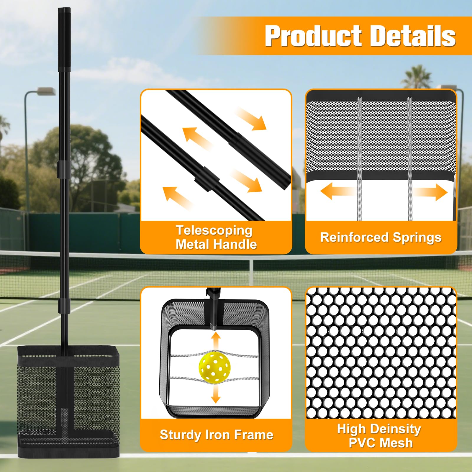 Tennis Ball Collector Collapsible Pickleball & Tennis Ball Retriever ...