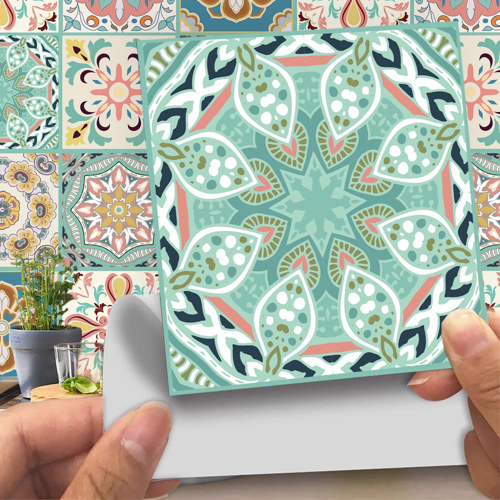 TOARTi Mint Green Tile Stickers,Moroccan Tile Stickers for Kitchen ...