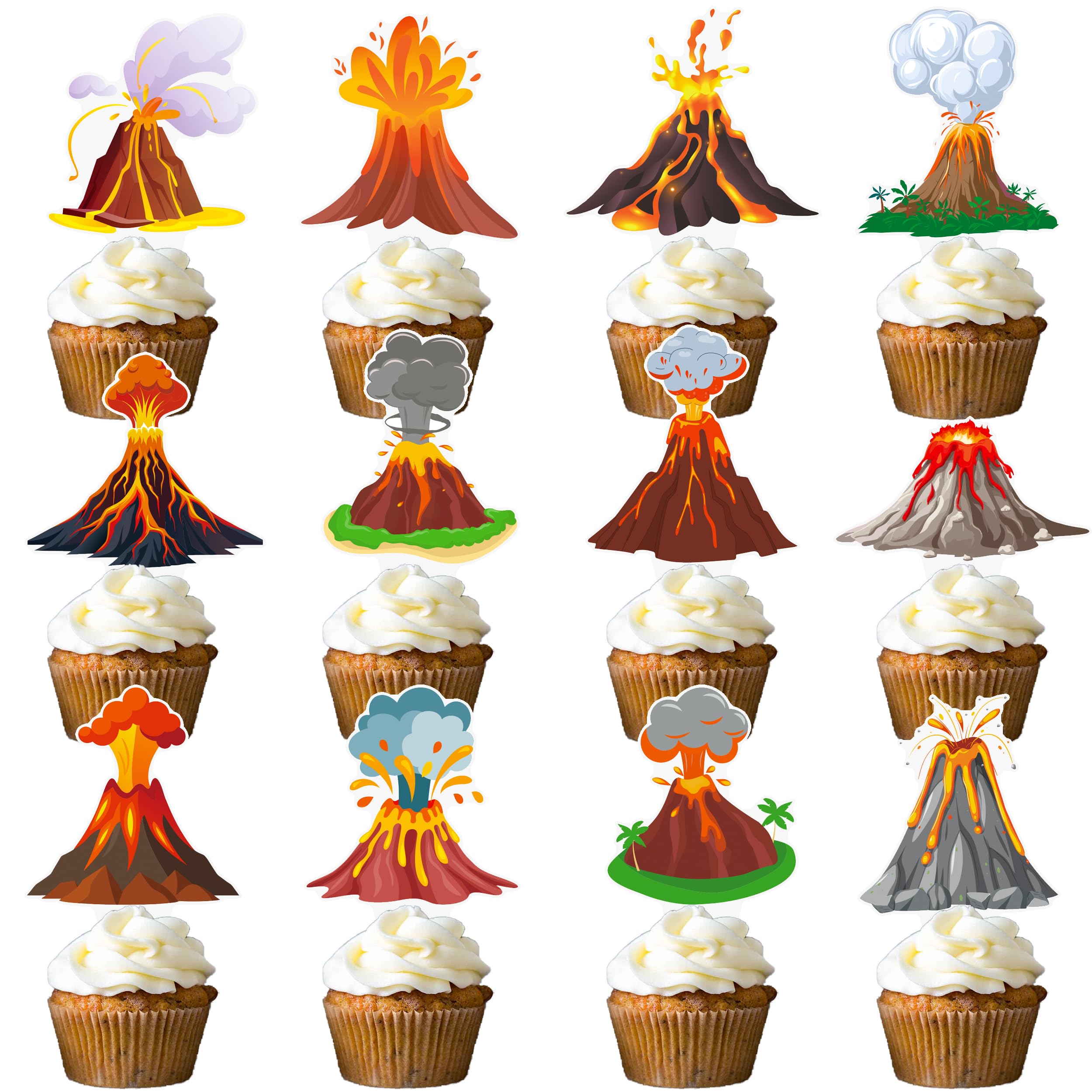 Amazon.com: 48Pcs Volcano Cupcake Toppers Lava Volcano Party ...