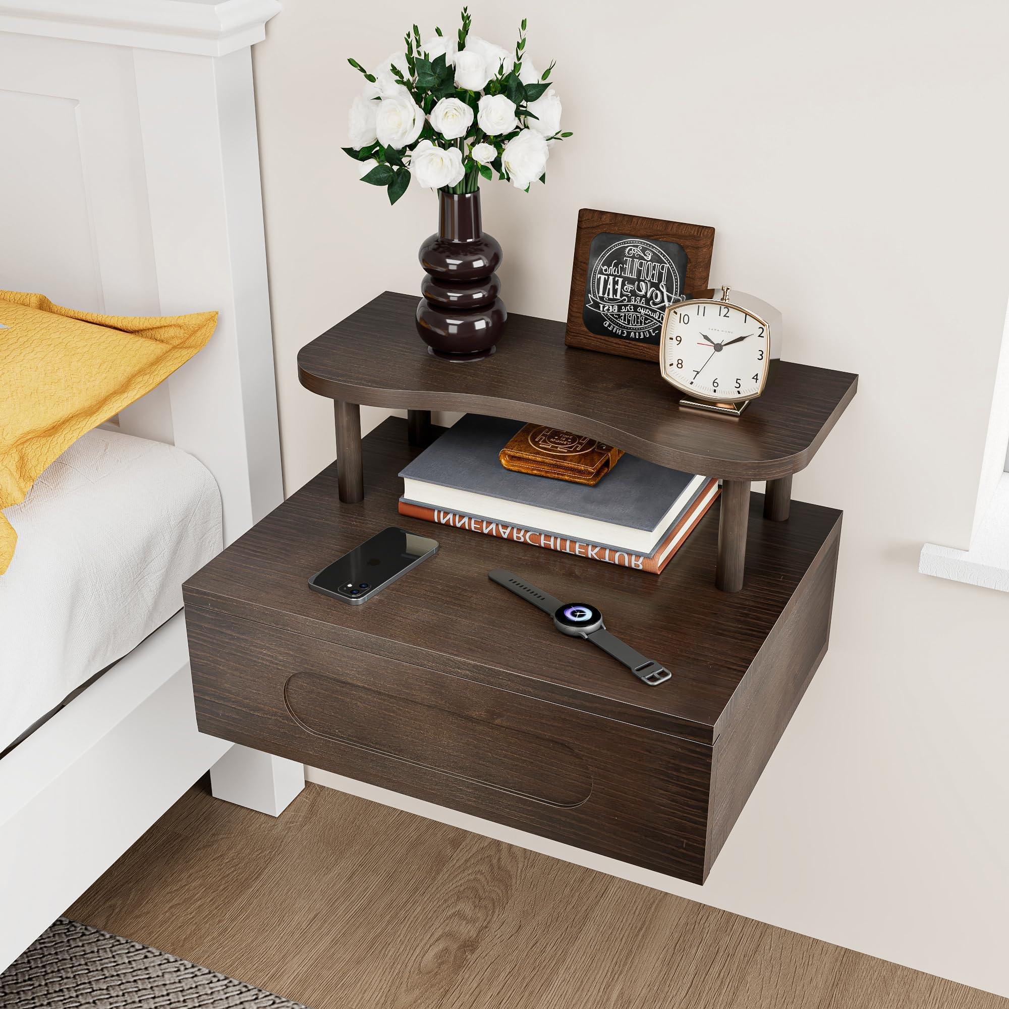 Amazon.com: Afuly Floating Nightstand with Charging Station, Modern ...