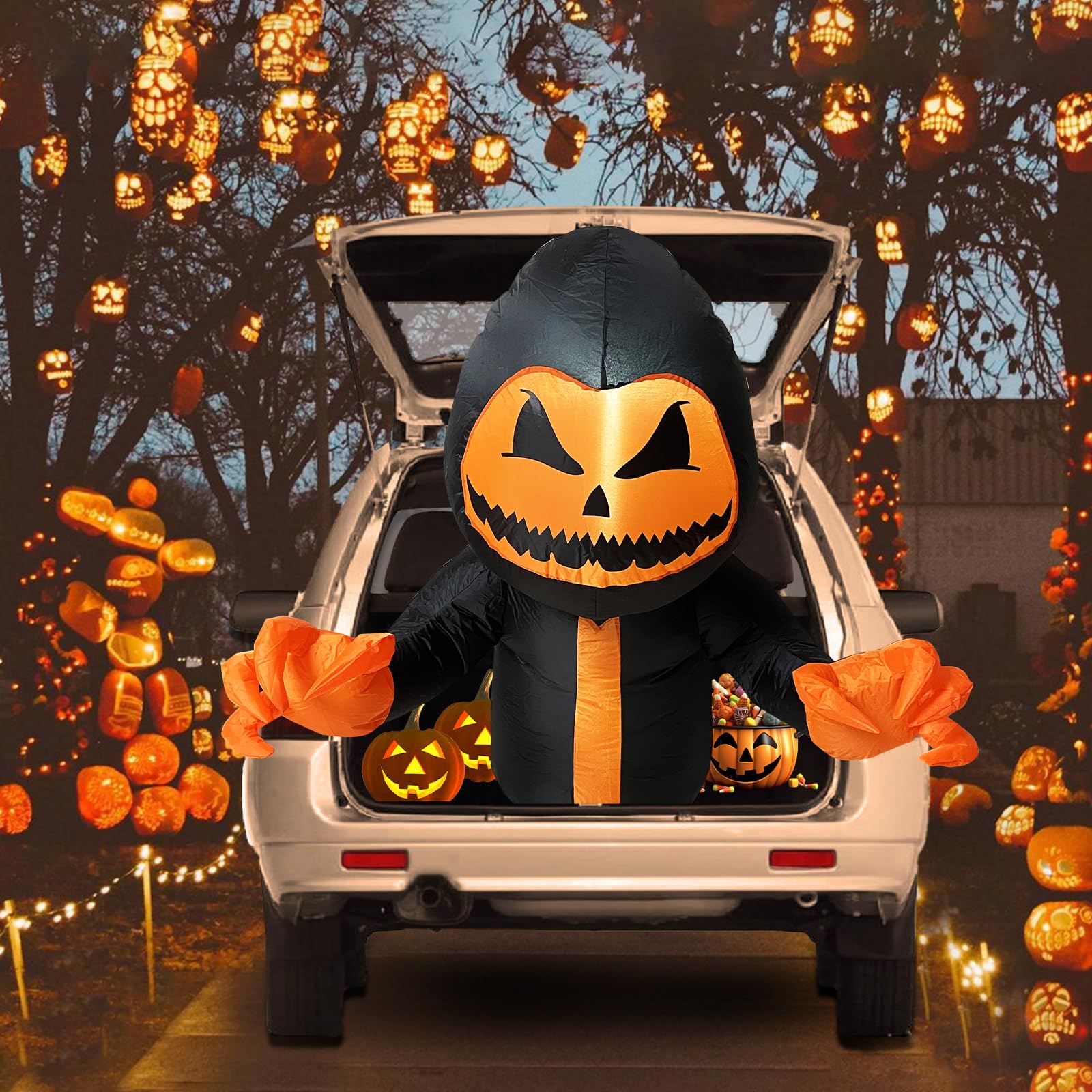 3.8 FT Halloween Inflatables Pumpkin Ghost, Inflatables Car Decoration ...