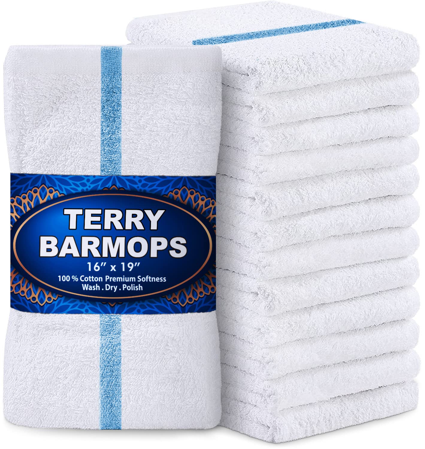Amazon.com: GREEN LIFESTYLE Blue Stripe Terry Kitchen Bar Mops 28 Oz ...