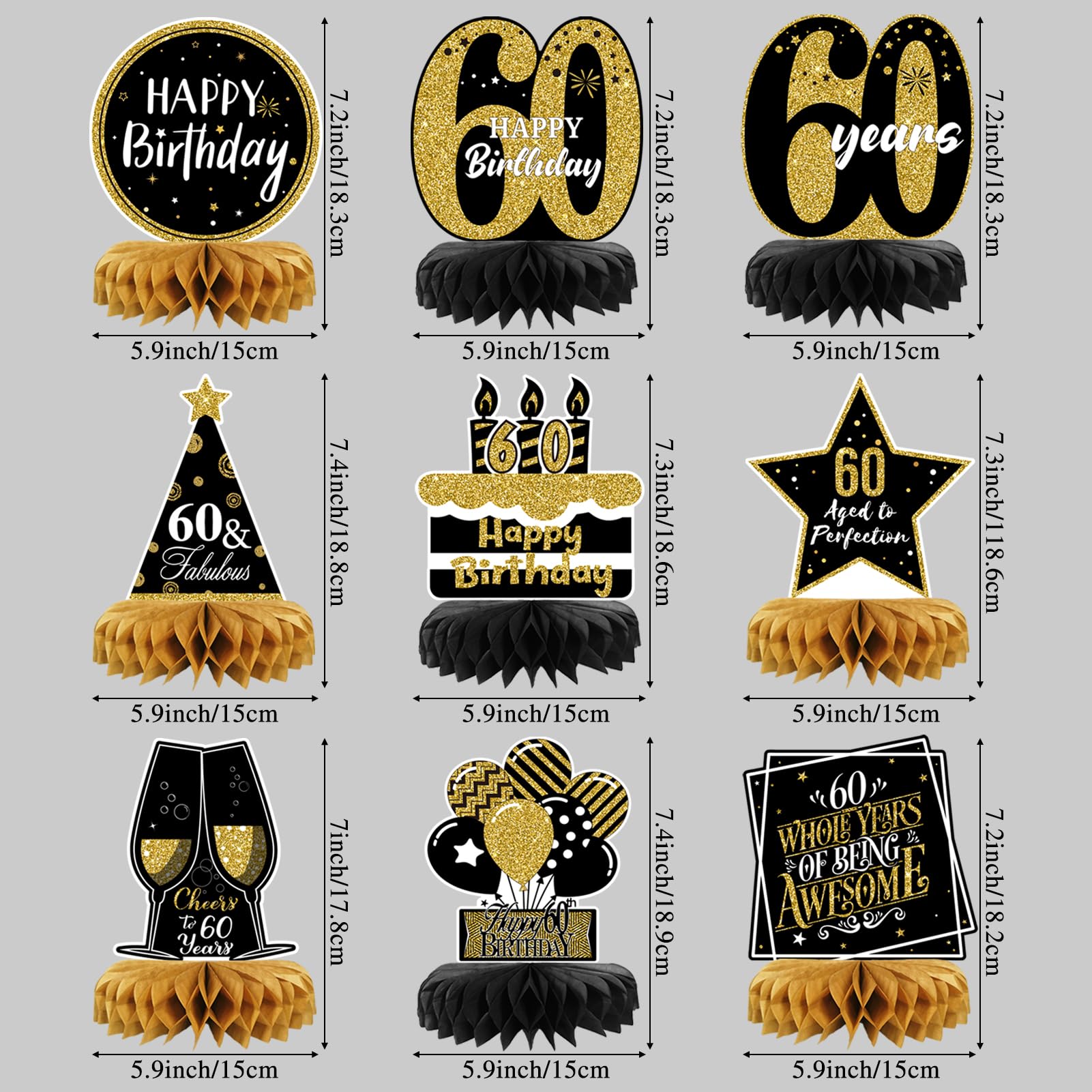 Snapklik.com : 9 Pieces 60th Birthday Table Decorations 60th Birthday ...