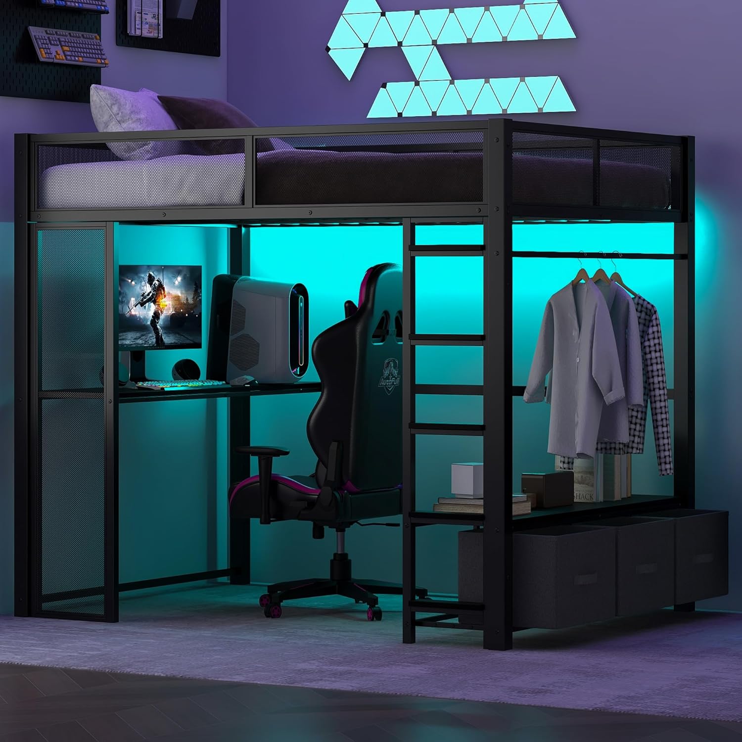 Amazon.com: Harper & Bright Designs Gaming Loft Bed Full Size with Desk ...