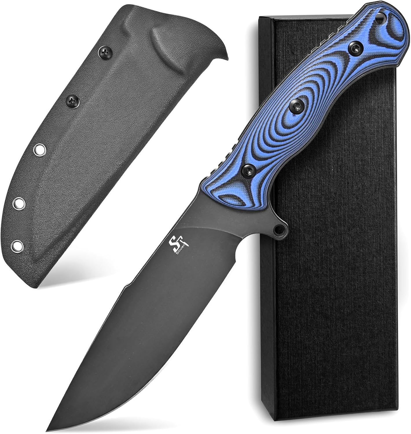 Amazon.com : Sitivien ST18 Fixed Blade Knife, N690 Black Stonewashed Steel Blade,Double Color ...