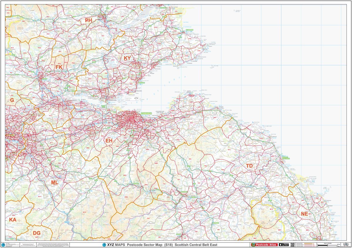 Amazon | XYZ Postcode Sector Map - (S)18 - Scottish Central Belt East ...