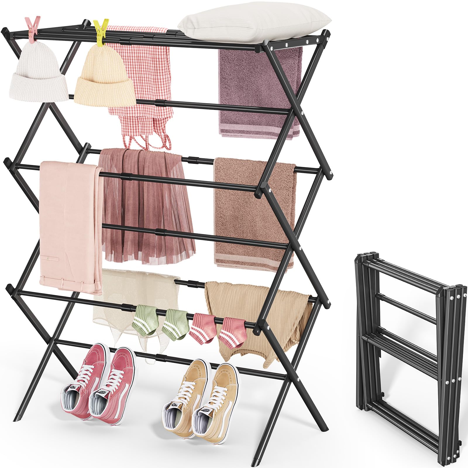 Amazon.com: APEXCHASER Clothes Drying Rack, 3-Tier Laundry Drying Rack ...